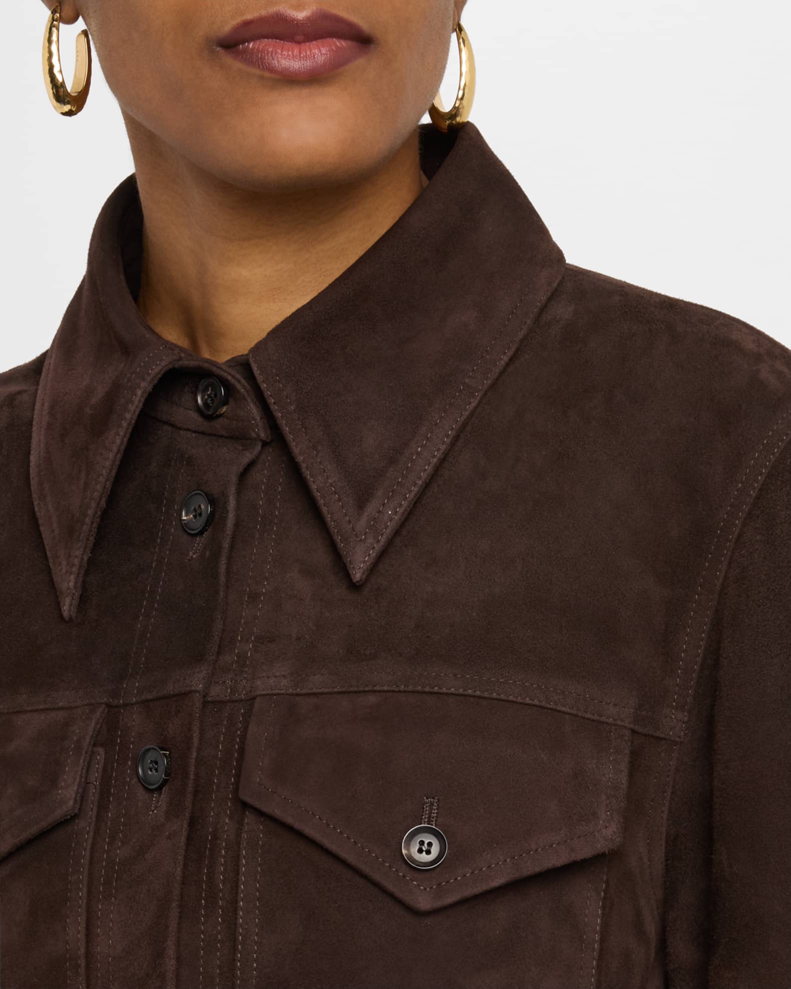 Co Suede Button-Front Shirt | Neiman Marcus