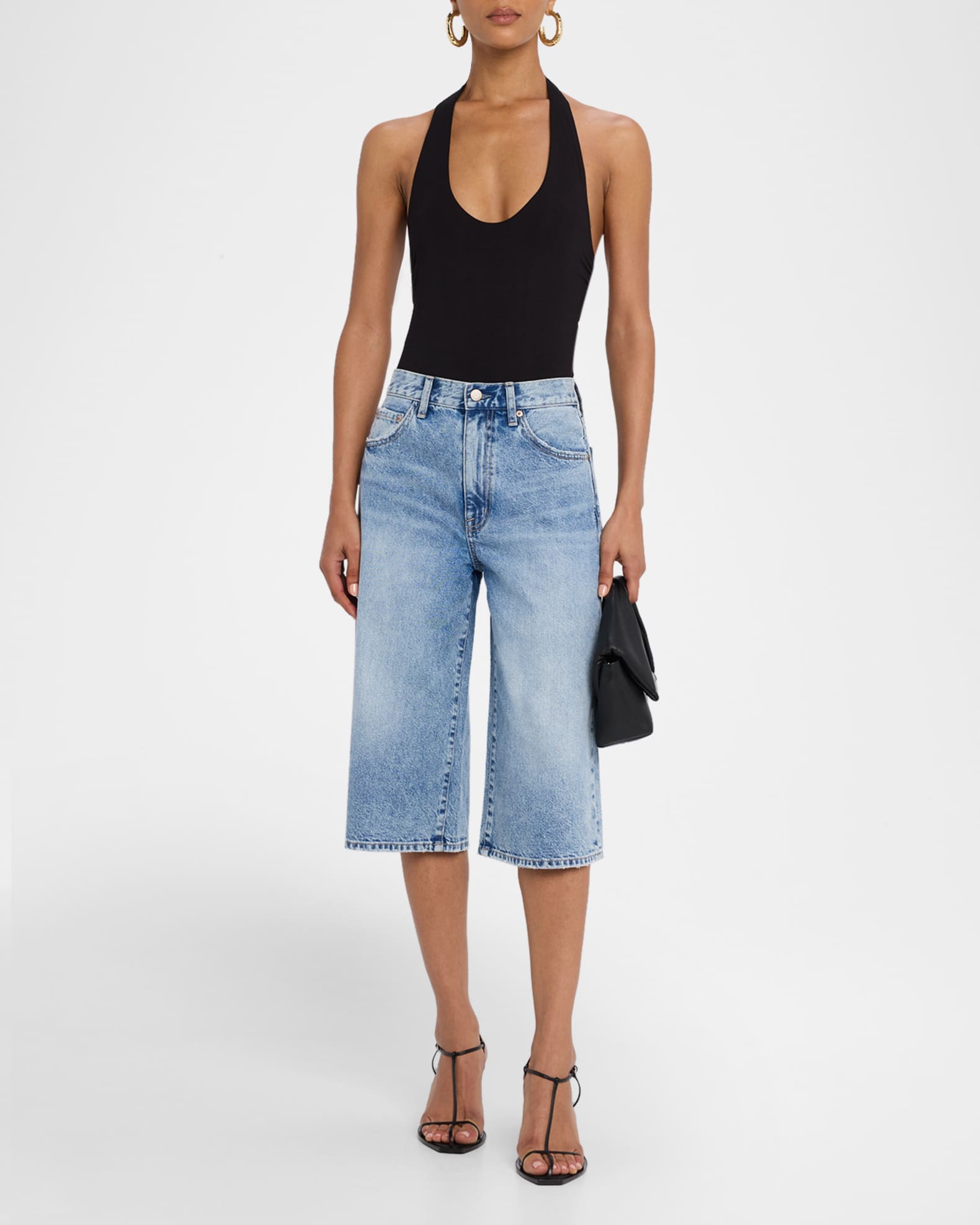 PISTOLA Linden High-Rise Long Denim Shorts | Neiman Marcus