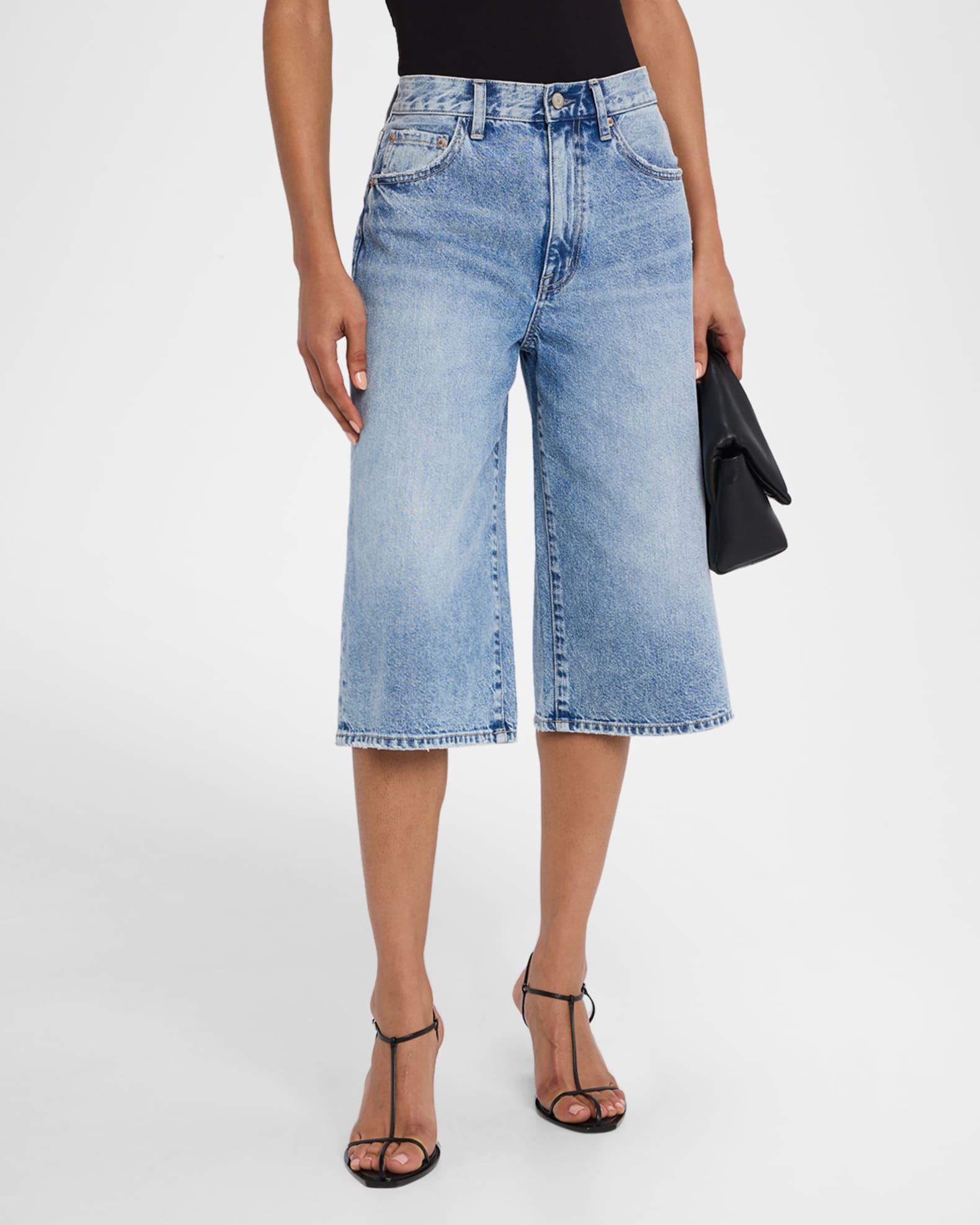 PISTOLA Linden High-Rise Long Denim Shorts | Neiman Marcus