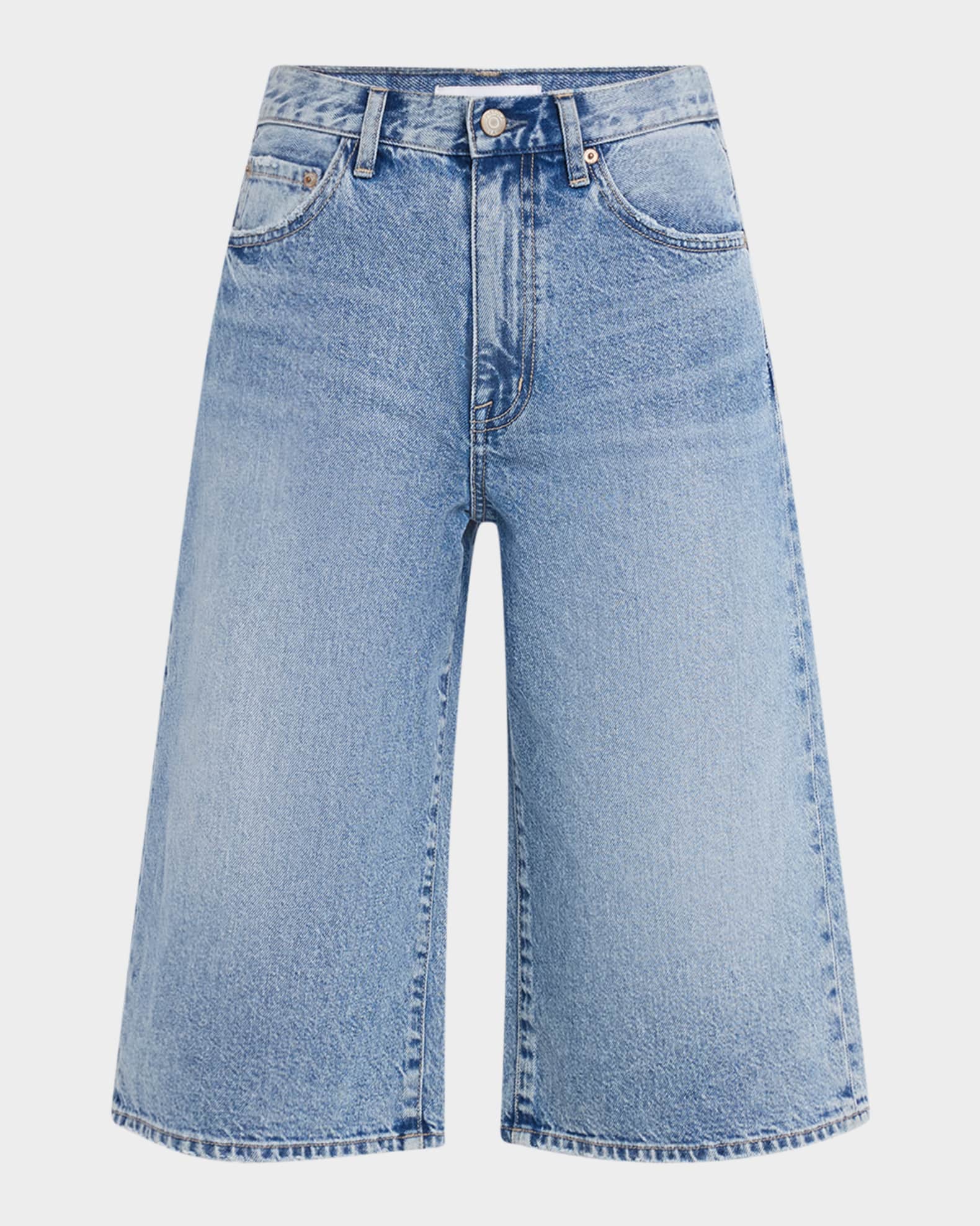 PISTOLA Linden High-Rise Long Denim Shorts | Neiman Marcus