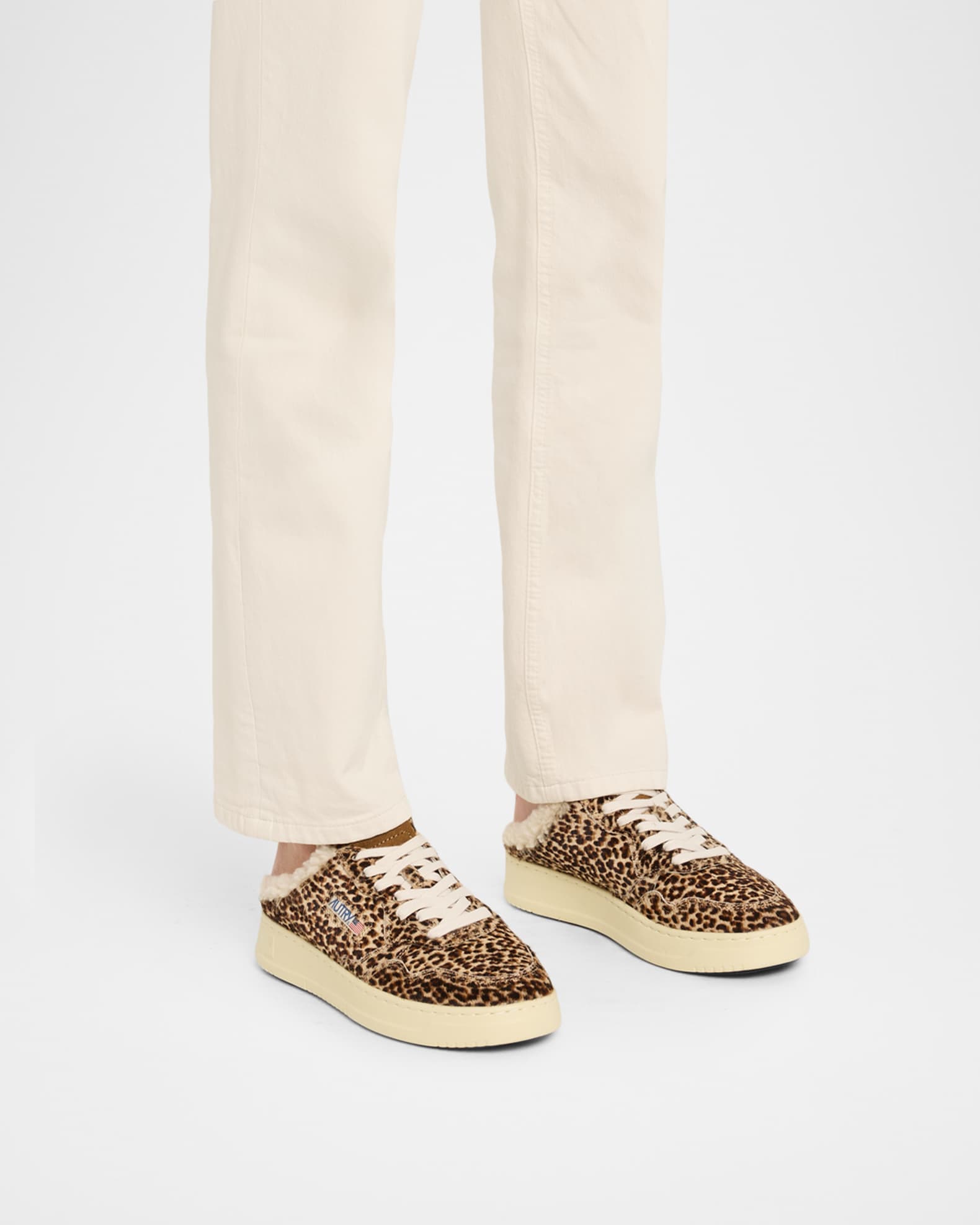 AUTRY Medalist Shearling-Lined Leopard Calf Hair Sneaker Mules | Neiman ...