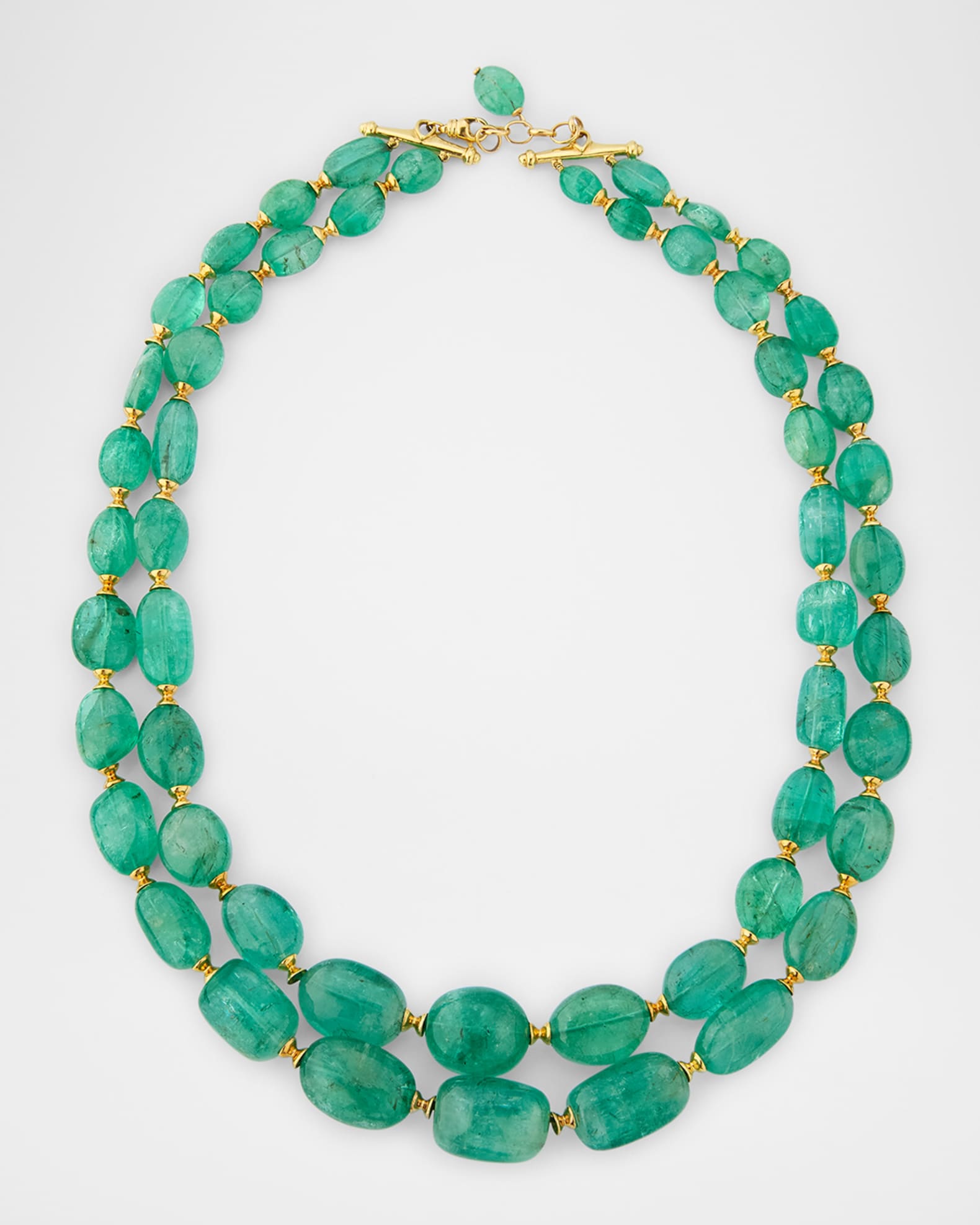 Goshwara G One 18K Yellow Gold 2 Strand Emerald Tumbled Bead Necklace ...