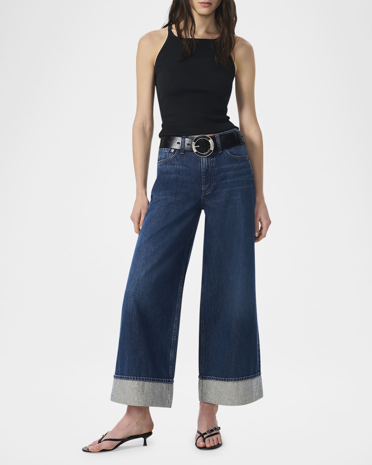 Rag & Bone Sofie High-Rise Embellished Ankle Cuff Jeans | Neiman Marcus