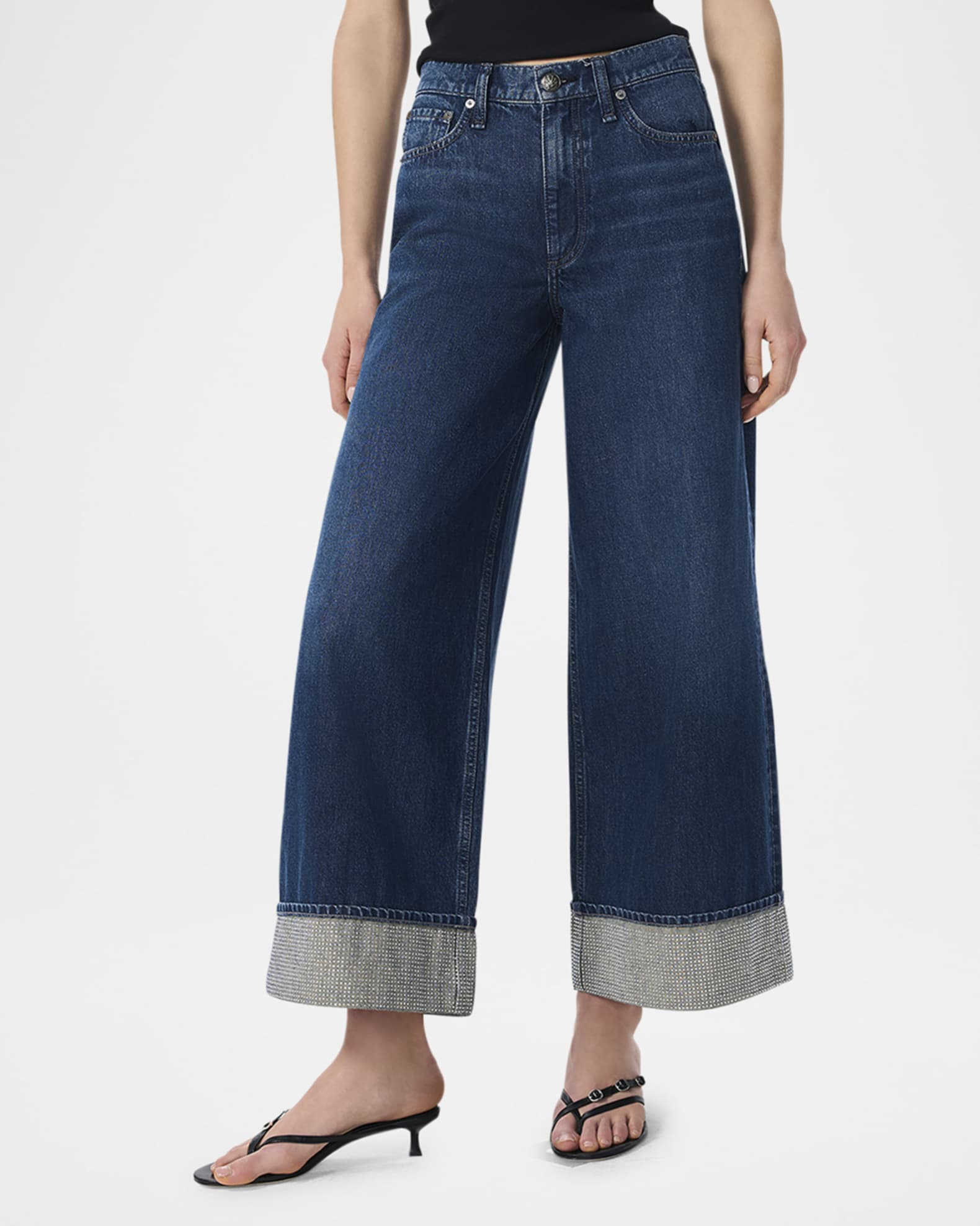 Rag & Bone Sofie High-Rise Embellished Ankle Cuff Jeans | Neiman Marcus