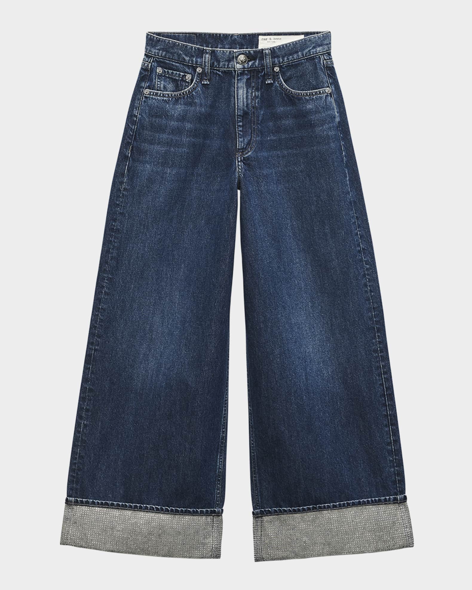 Rag & Bone Sofie High-Rise Embellished Ankle Cuff Jeans | Neiman Marcus