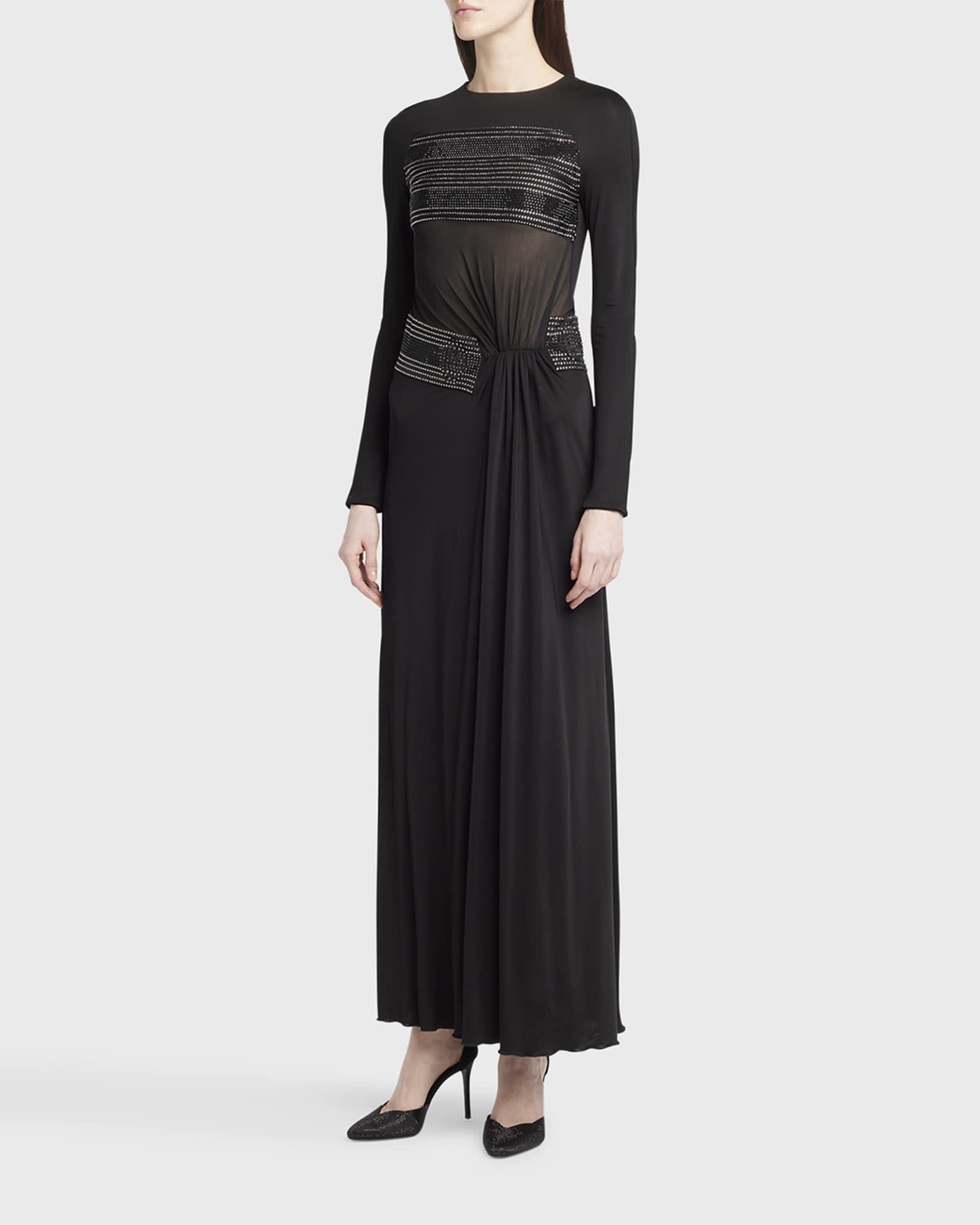 Giorgio Armani Crystal Sheer Midriff Jersey Gown | Neiman Marcus