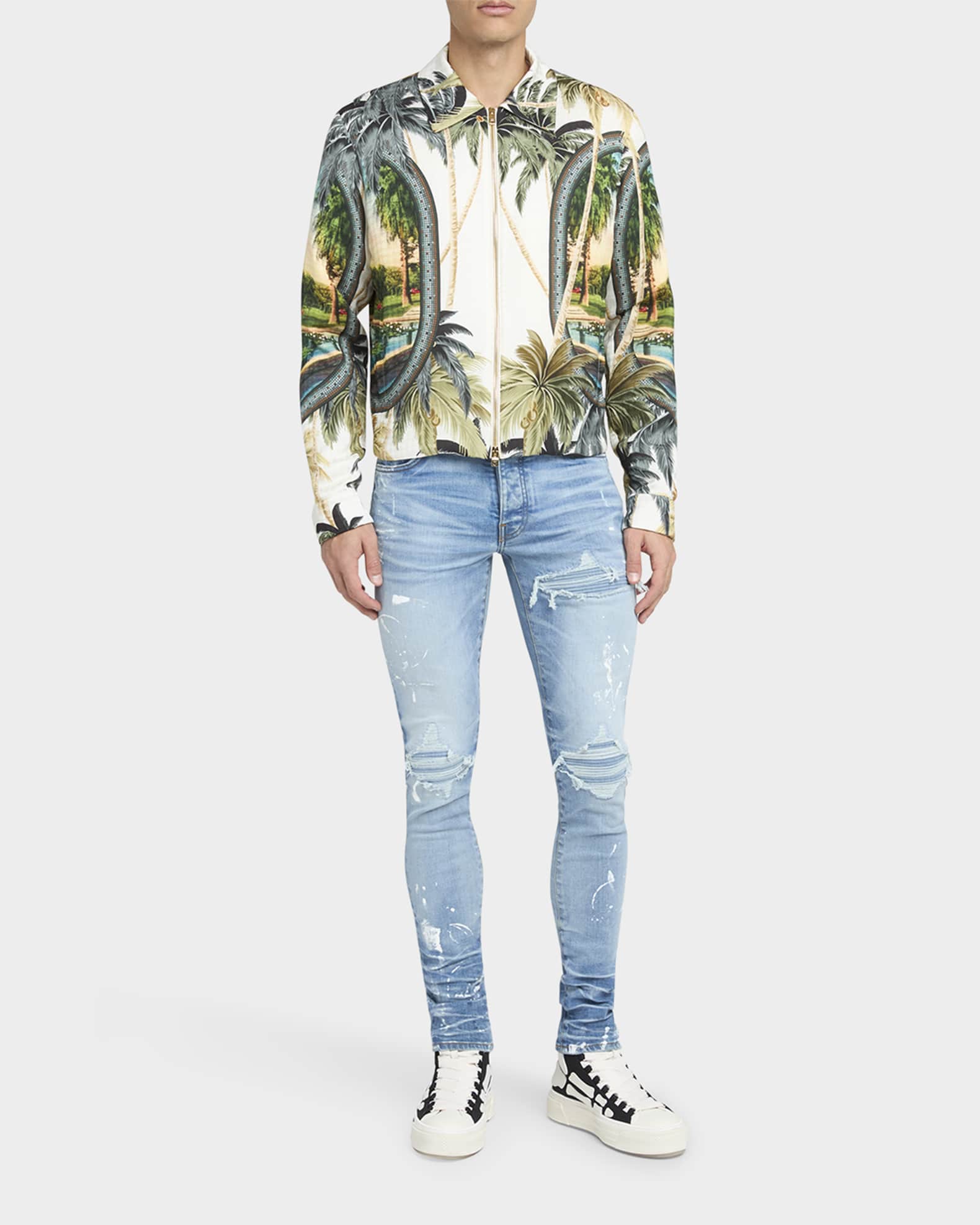 Amiri Men's Skel Court Canvas and Leather High-Top Sneakers | Neiman Marcus