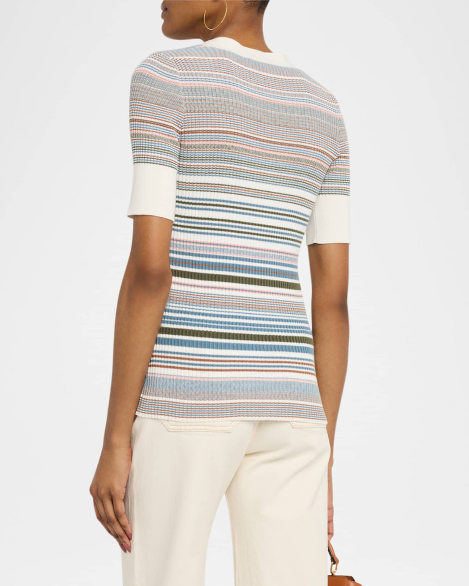 Veronica Beard Fawne Stripe Short-Sleeve Cardigan | Neiman Marcus