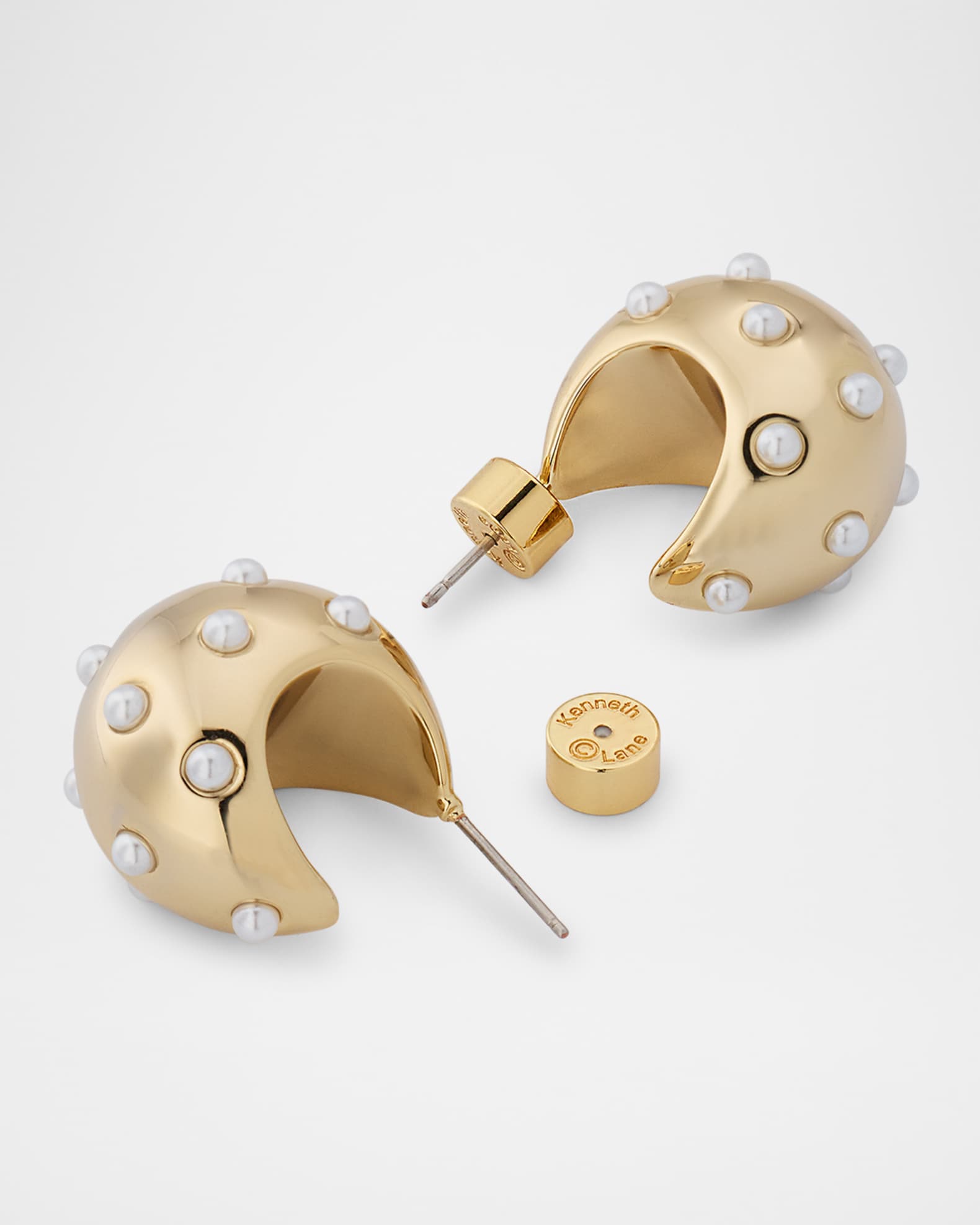 Kenneth Jay Lane 14K Yellow Gold Plated Pearly Huggie Hoop Earrings ...