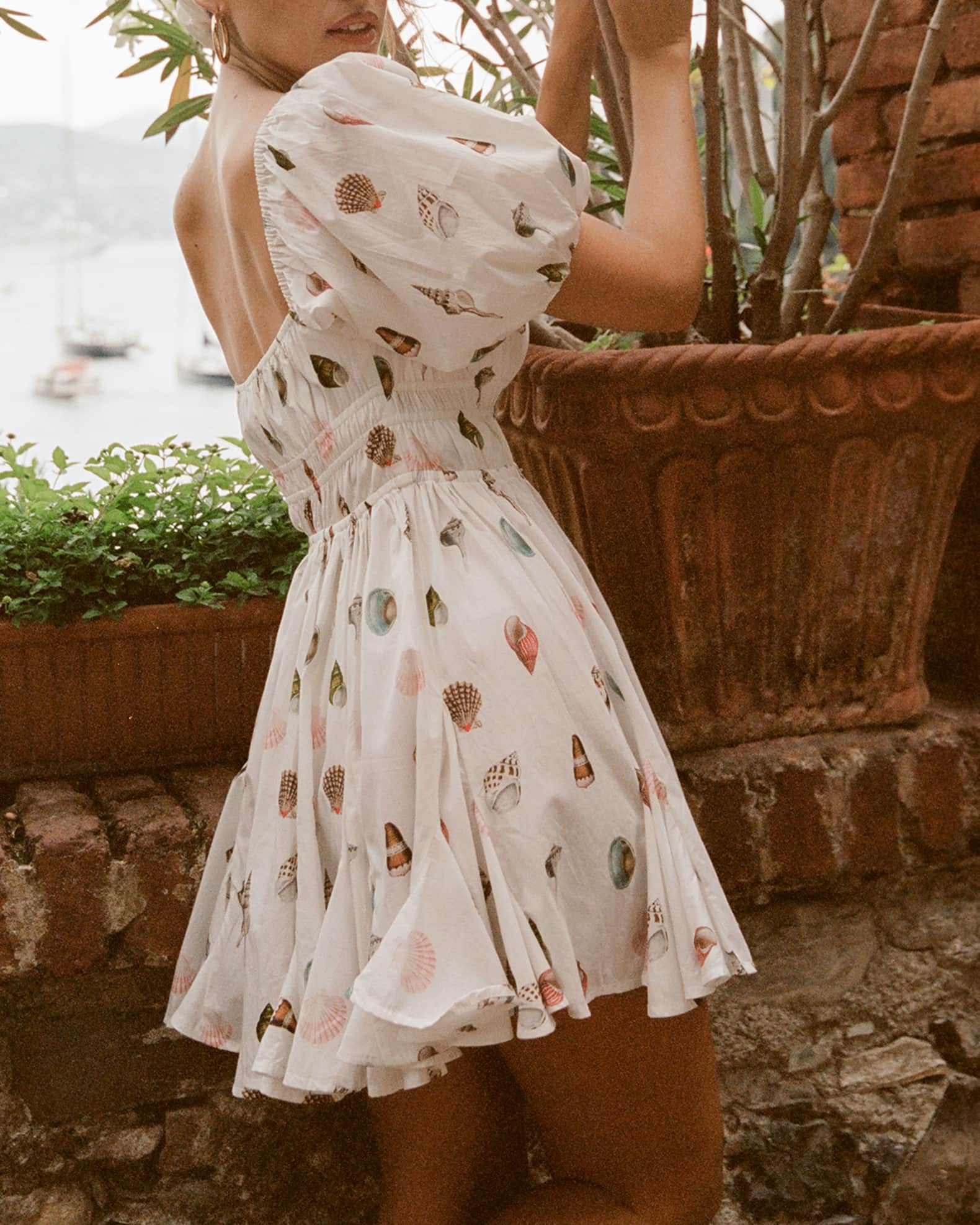 PALM NOOSA Flora Seashell-Print Cotton Mini Dress | Neiman Marcus