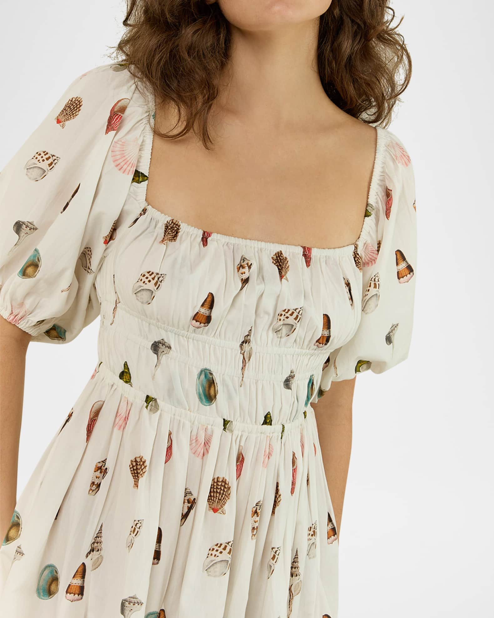 PALM NOOSA Flora Seashell-Print Cotton Mini Dress | Neiman Marcus