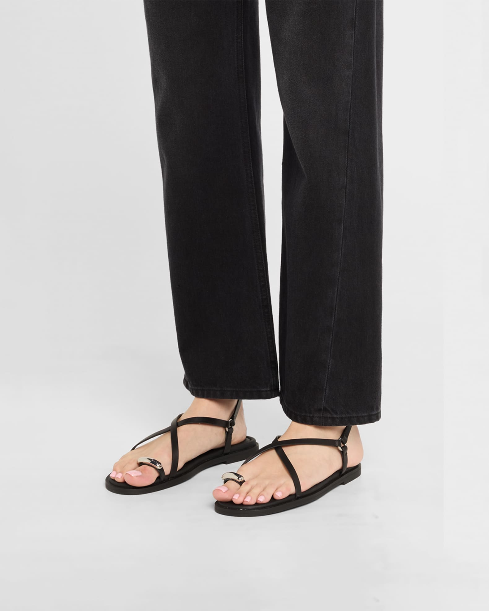Rag & Bone Leather Geo Strappy Toe-Ring Sandals | Neiman Marcus
