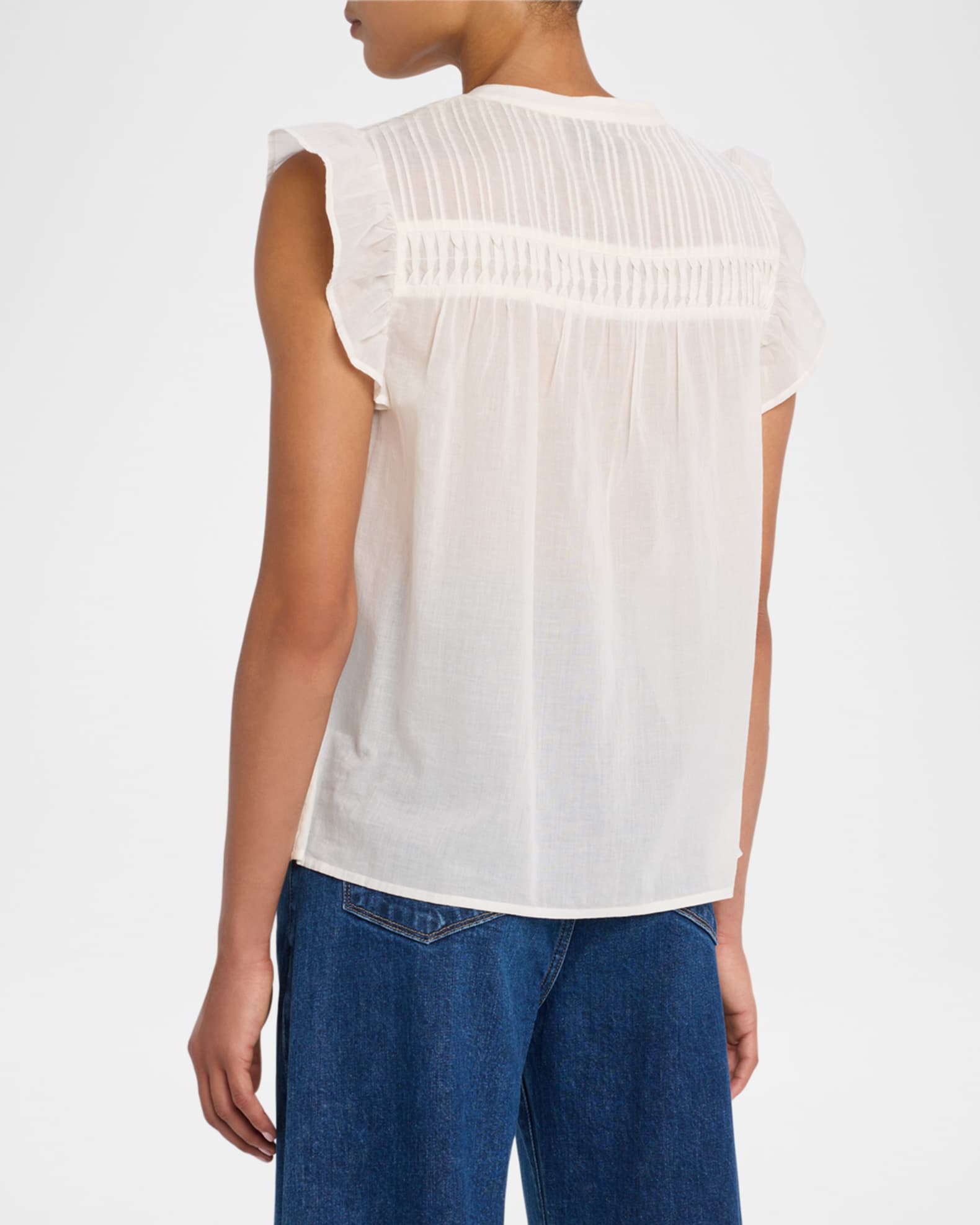 PAIGE Levanto Ruffle Short-Sleeve Button-Down Blouse | Neiman Marcus
