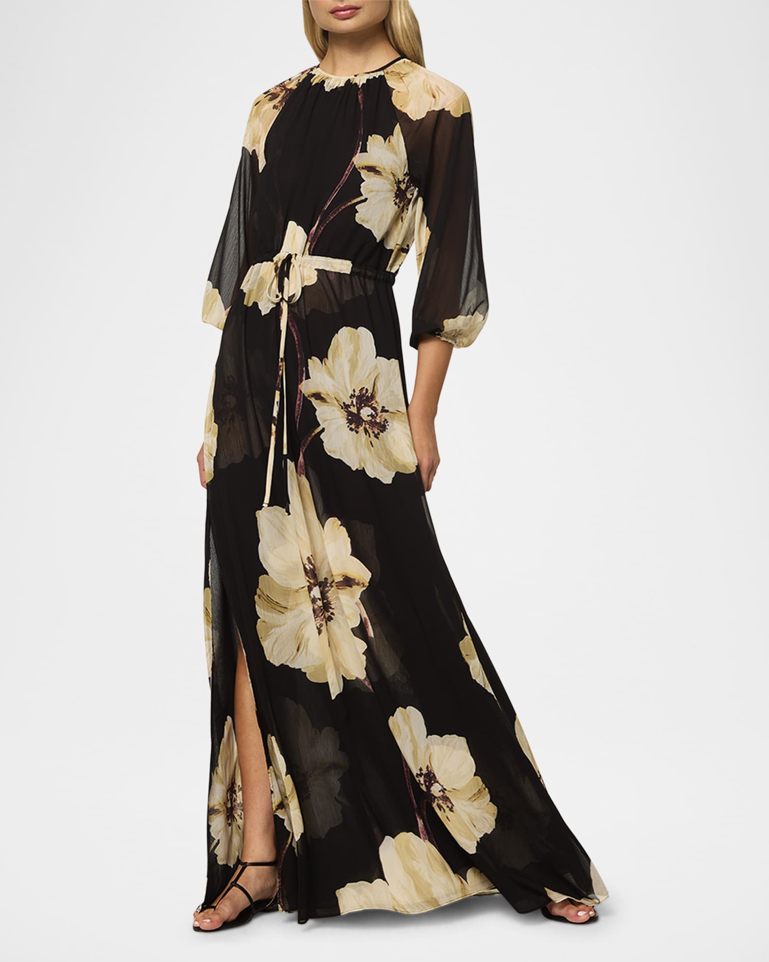 MISA Los Angeles Perdita Blouson-Sleeve Chiffon Midi Dress | Neiman Marcus