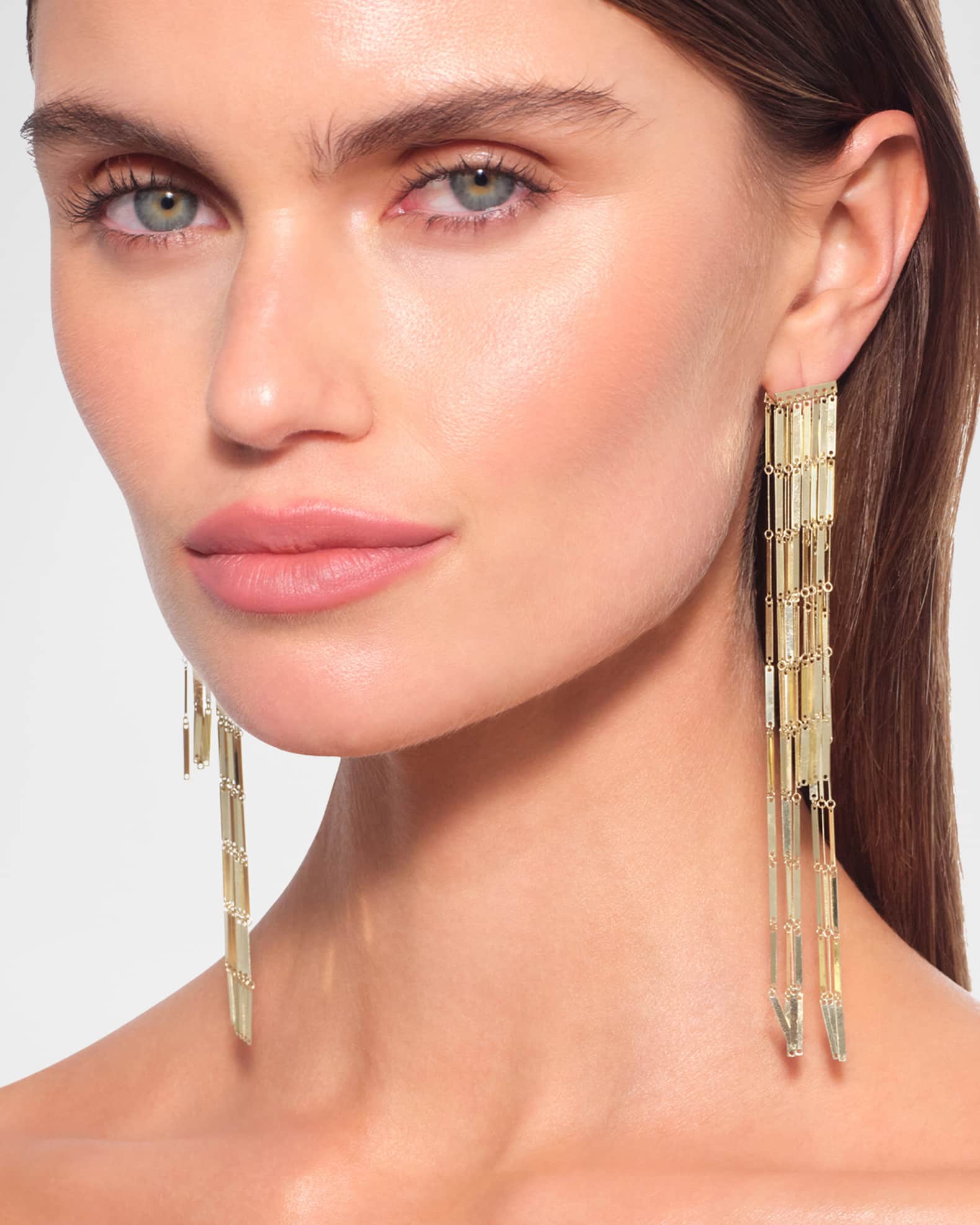 LANA Laser-Cut Rectangle Chainmail Front Back Earrings in 14K Gold ...