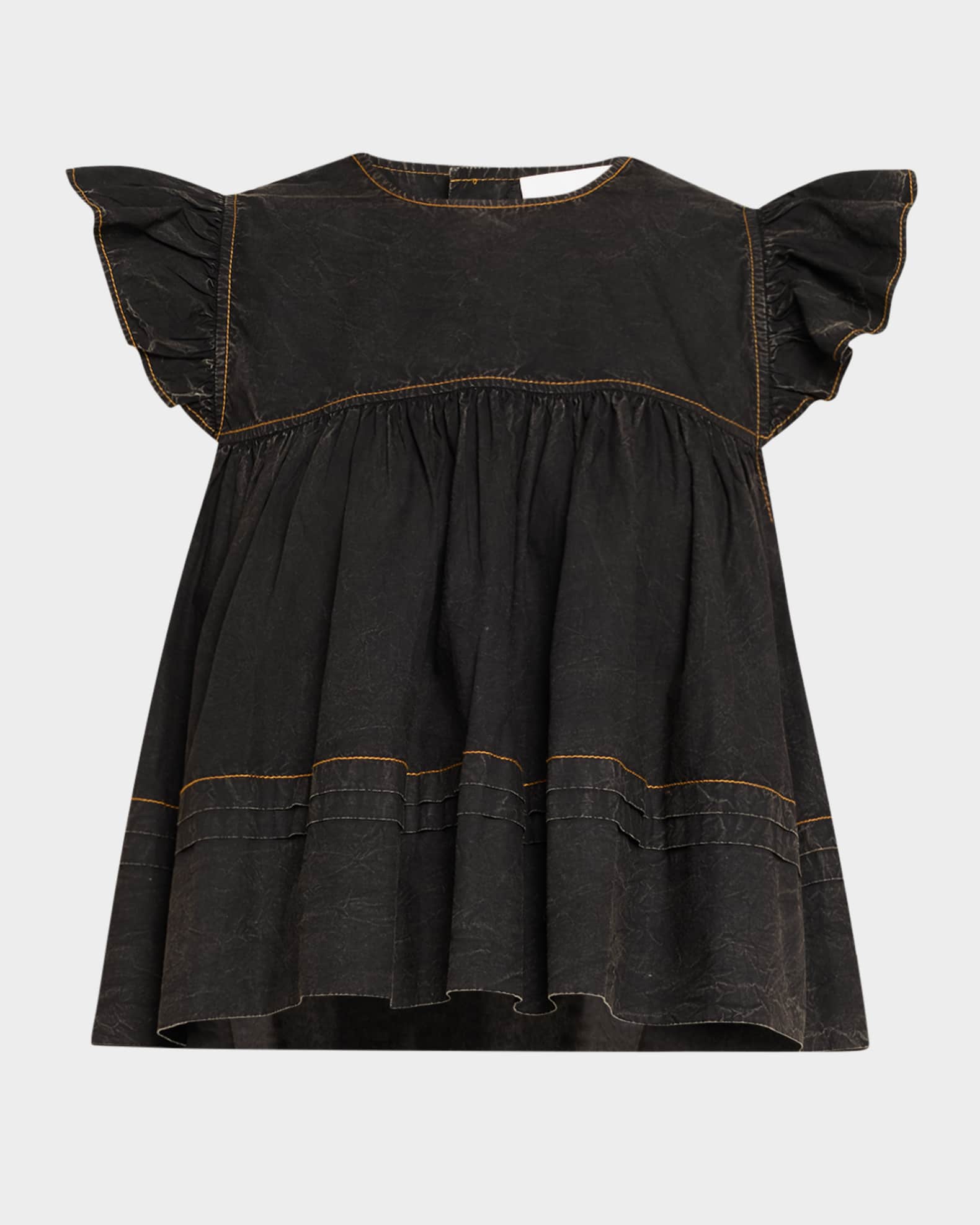 Ganni Garment-Dyed Flutter-Sleeve Babydoll Top | Neiman Marcus