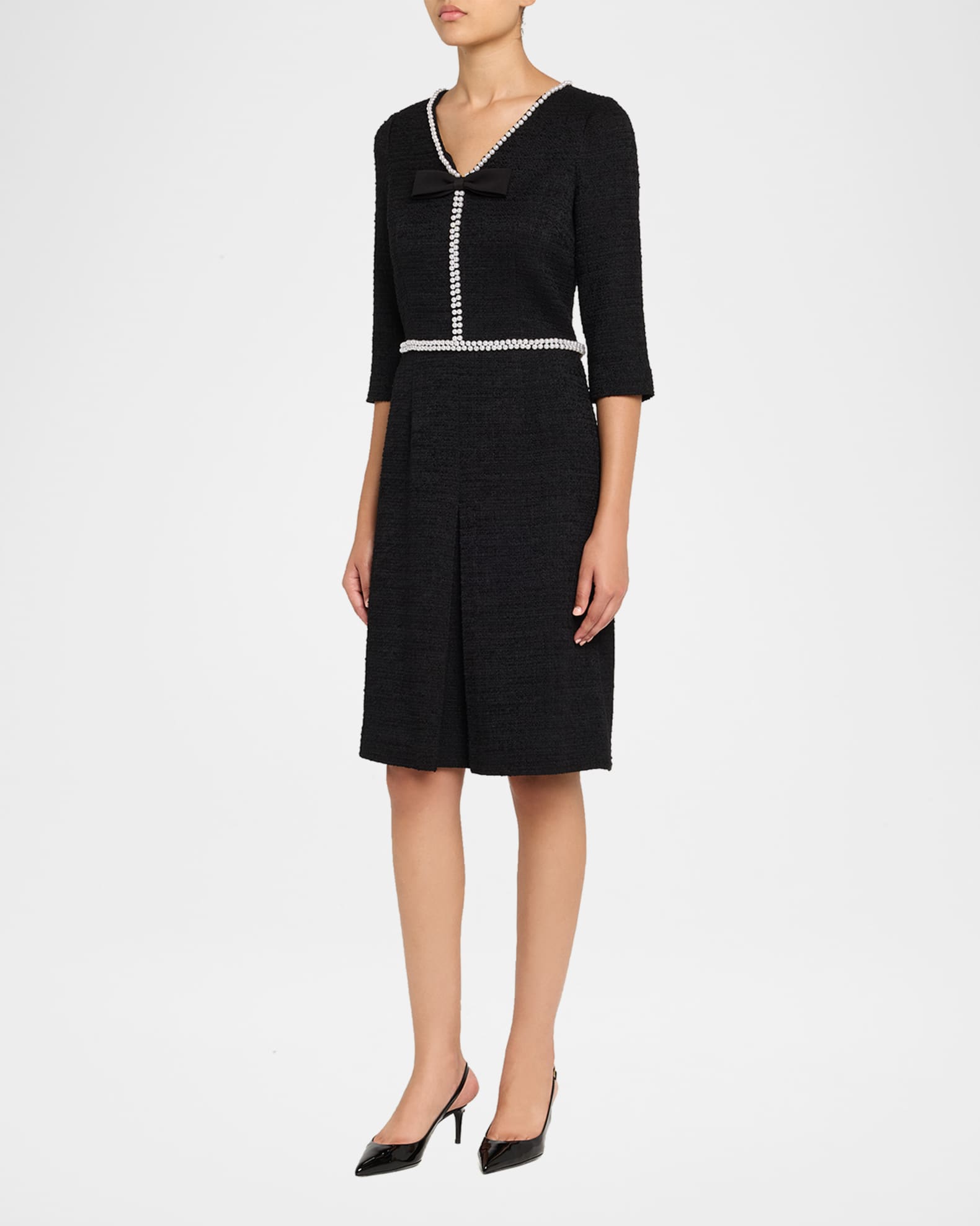 Rickie Freeman for Teri Jon Bouclé V-Neck Beaded Bow Midi Dress ...
