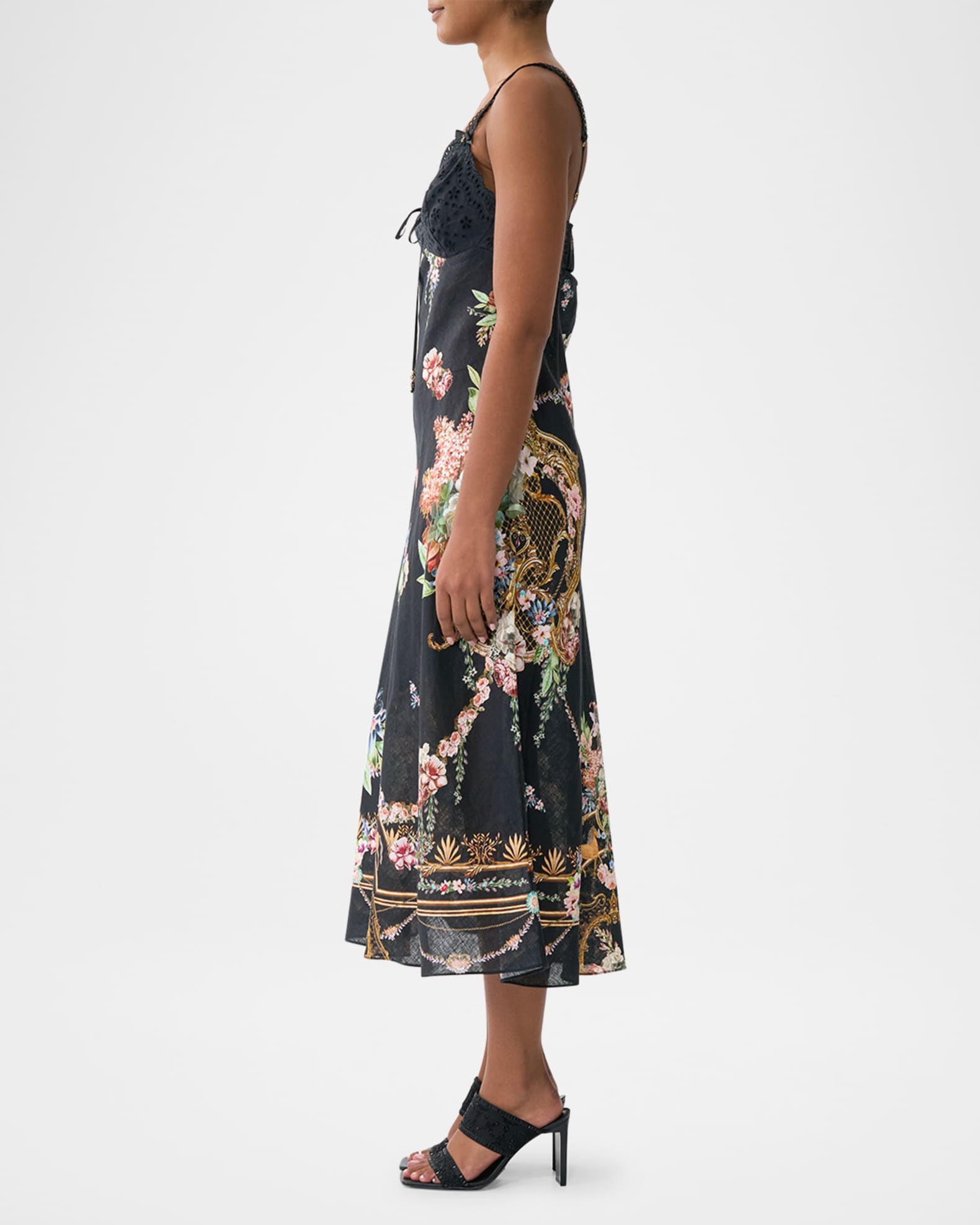 Camilla Noble Endeavours Embroidered Bias-Cut Midi Dress | Neiman Marcus