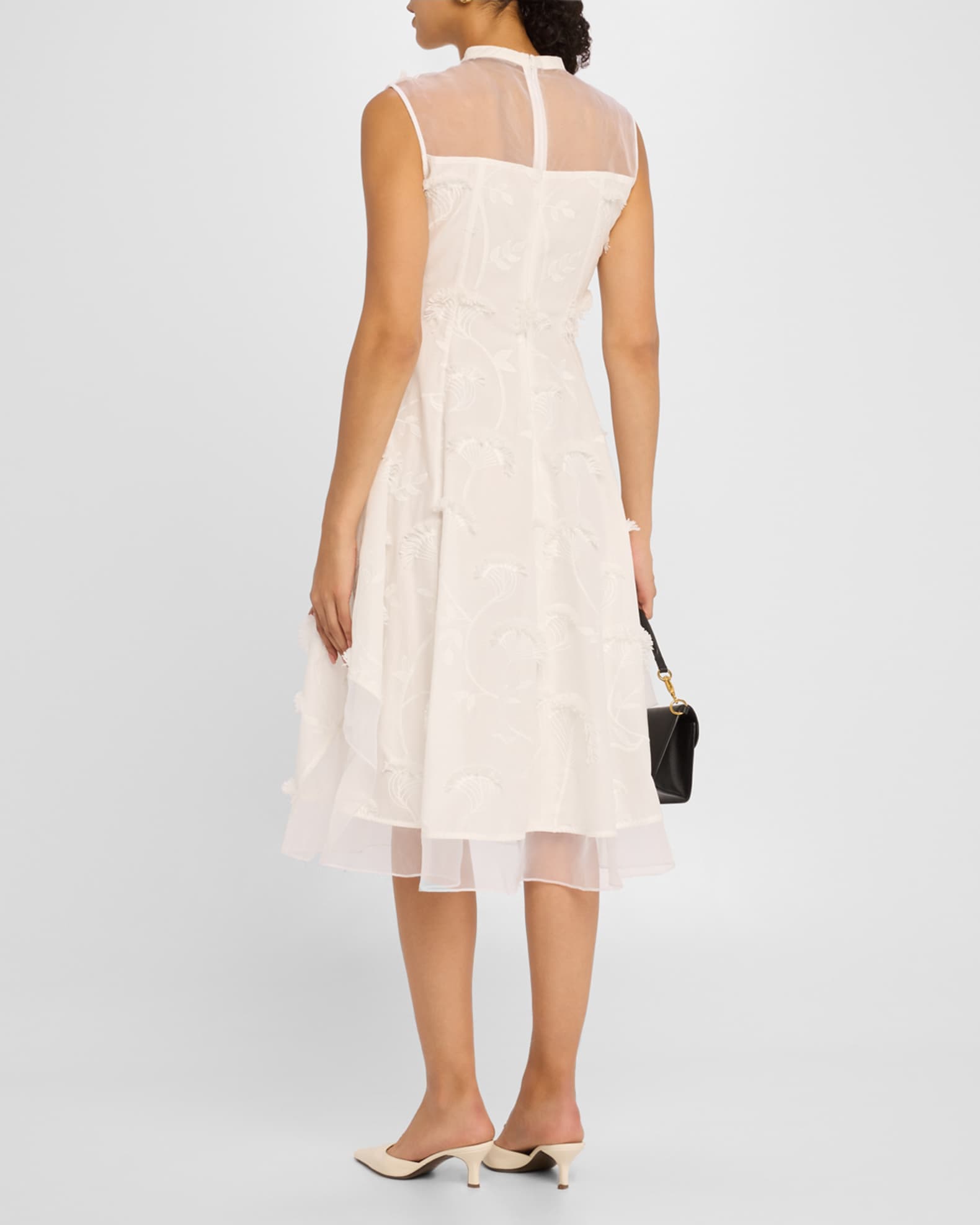 3.1 Phillip Lim Embroidered Organza Sleeveless Midi Dress | Neiman Marcus