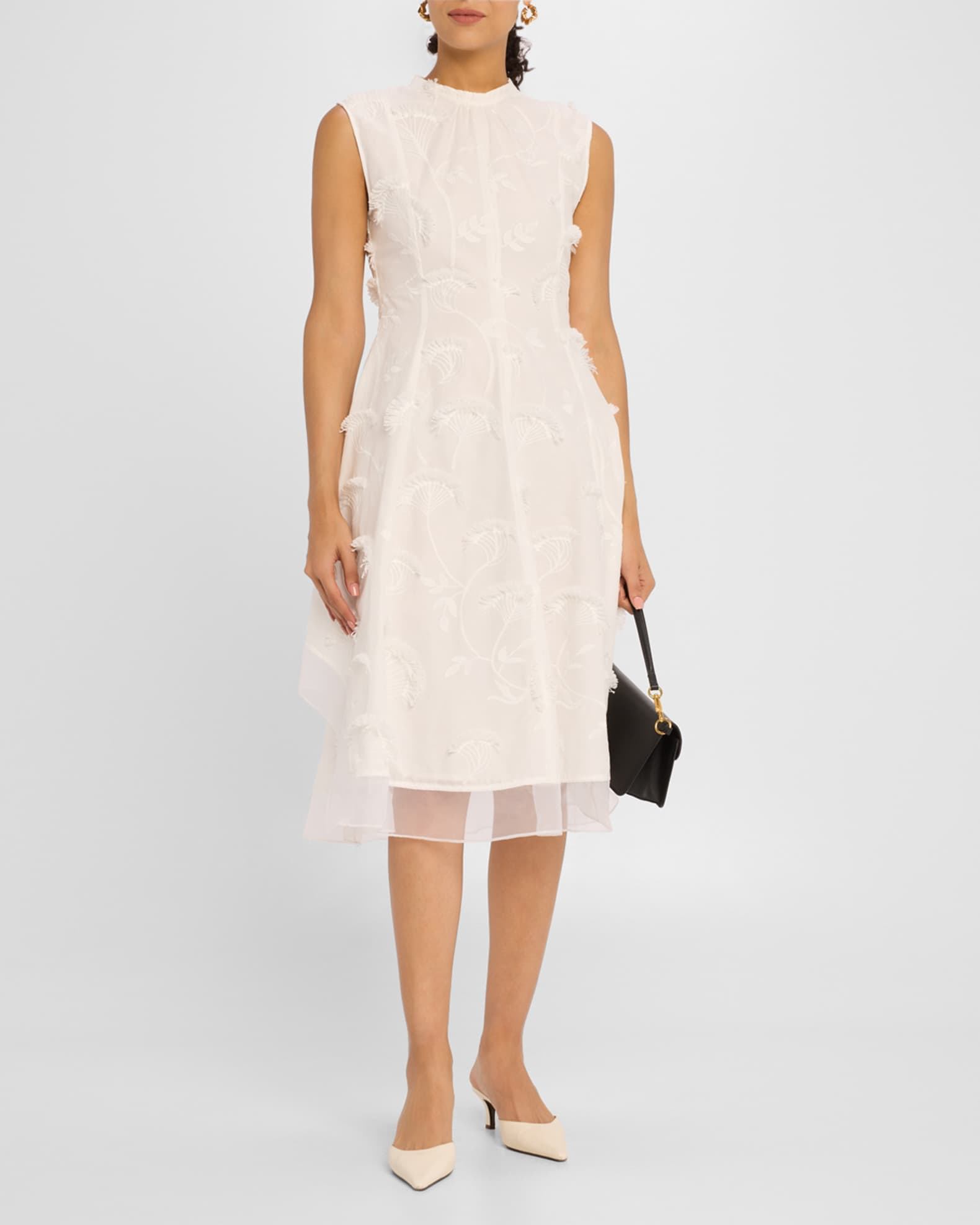 3.1 Phillip Lim Embroidered Organza Sleeveless Midi Dress | Neiman Marcus