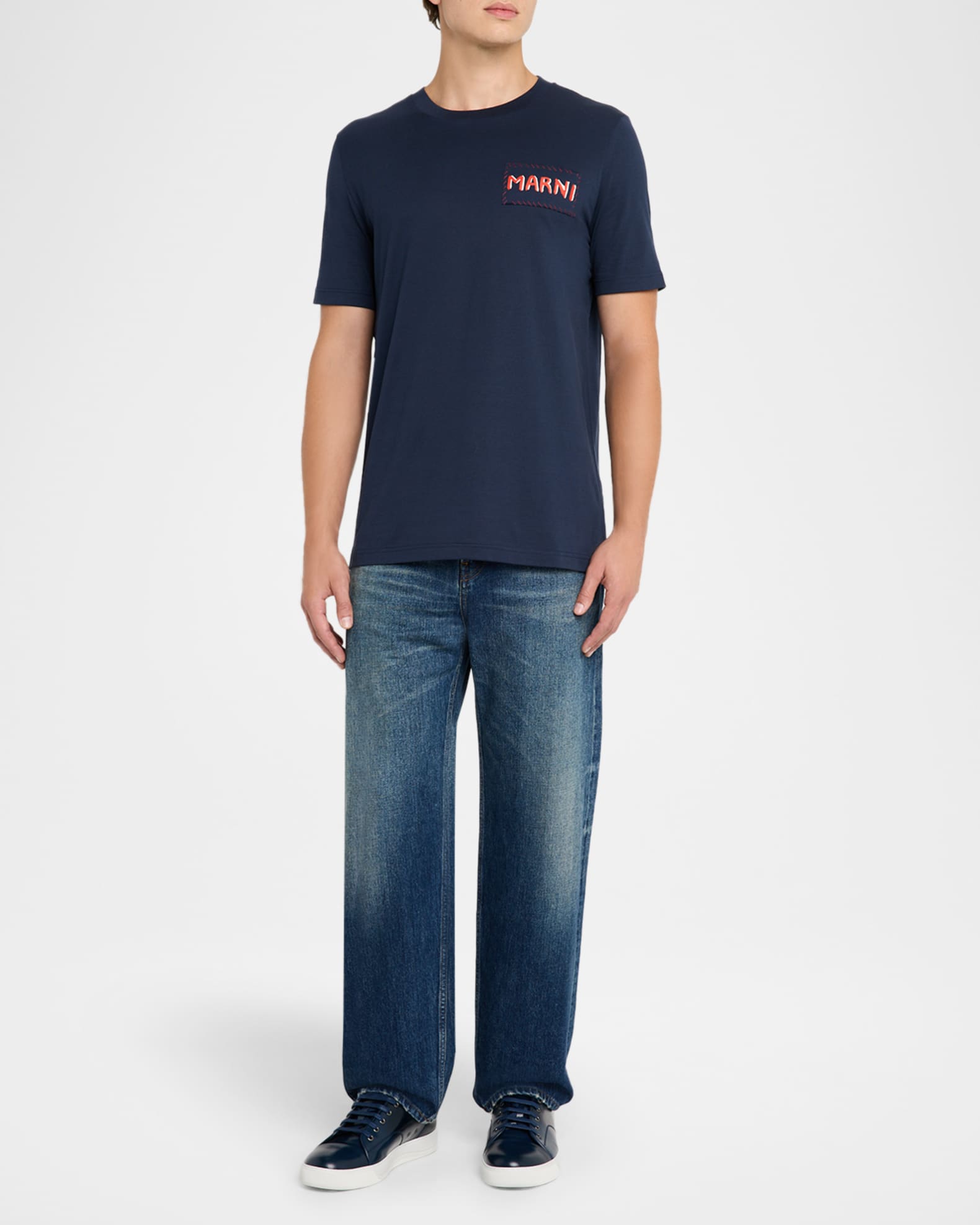 Marni Men's Marni Mending Logo Patch Crewneck T-Shirt | Neiman Marcus