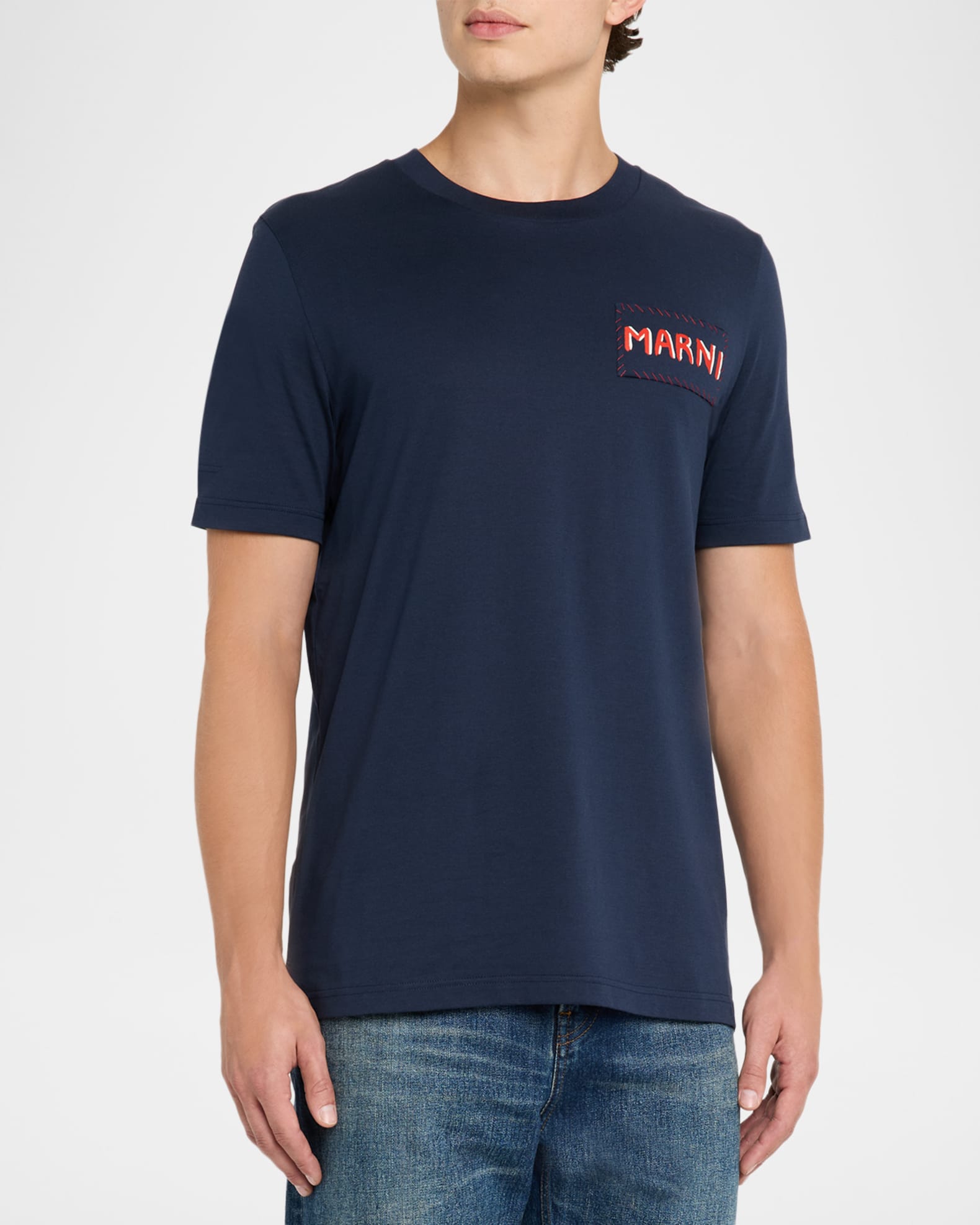 Marni Men's Marni Mending Logo Patch Crewneck T-Shirt | Neiman Marcus