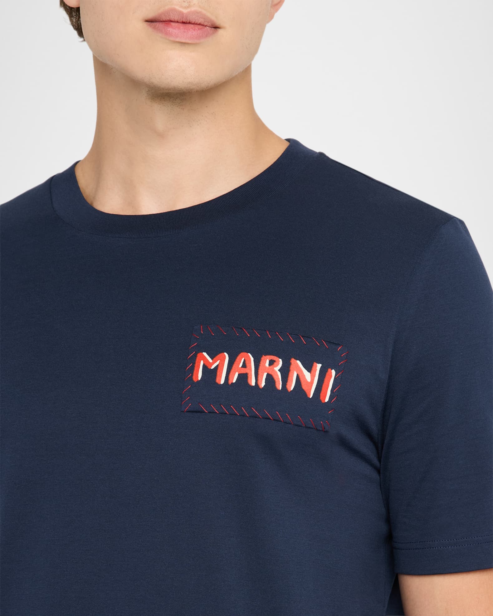 Marni Men's Marni Mending Logo Patch Crewneck T-Shirt | Neiman Marcus
