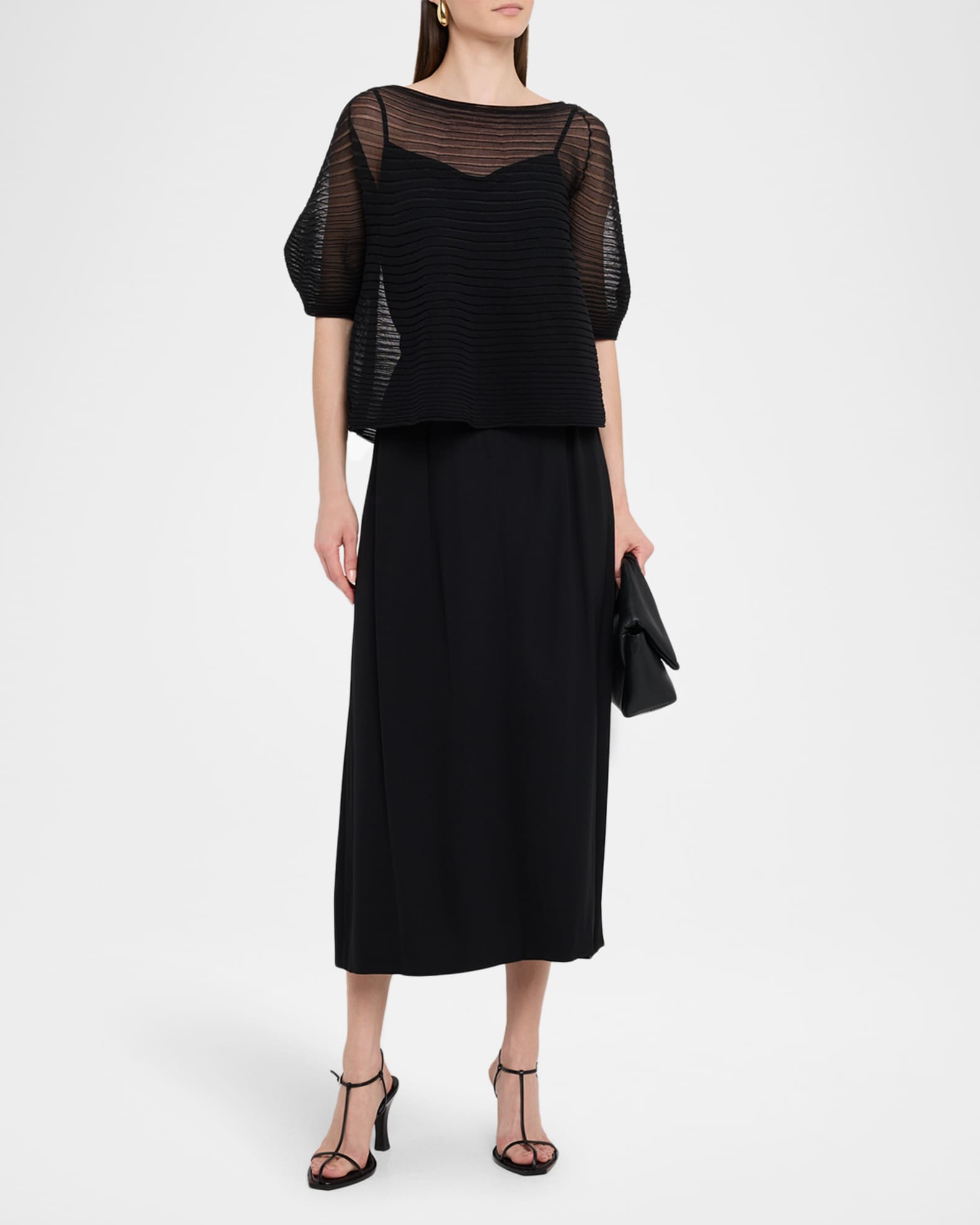 Lafayette 148 New York Sheer Harmonica-Pleated Sweater | Neiman Marcus