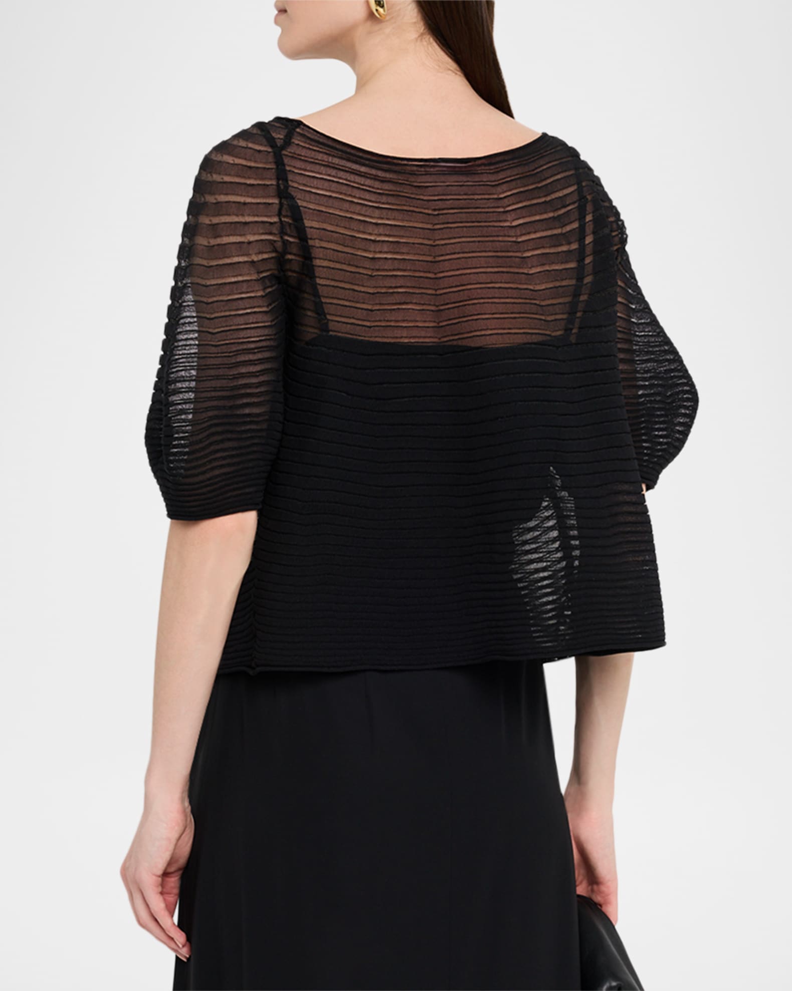 Lafayette 148 New York Sheer Harmonica-Pleated Sweater | Neiman Marcus