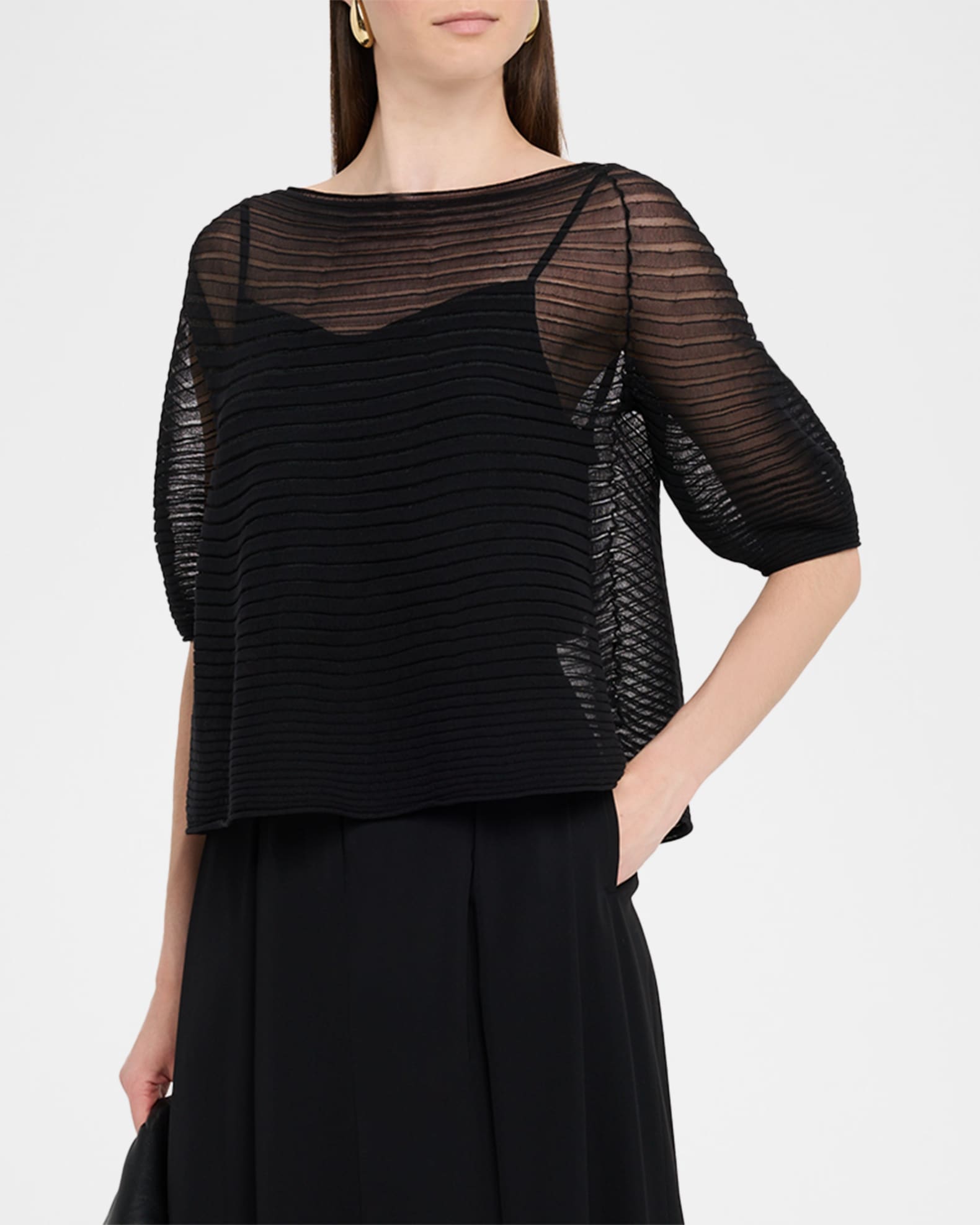 Lafayette 148 New York Sheer Harmonica-Pleated Sweater | Neiman Marcus