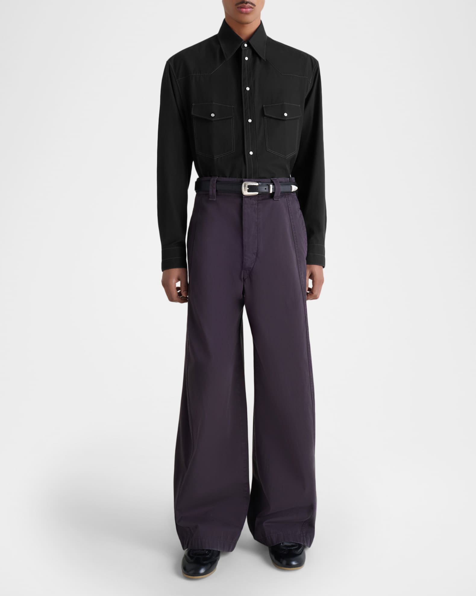 LEMAIRE Men's Cotton Twill Snap-Front Western Shirt | Neiman Marcus