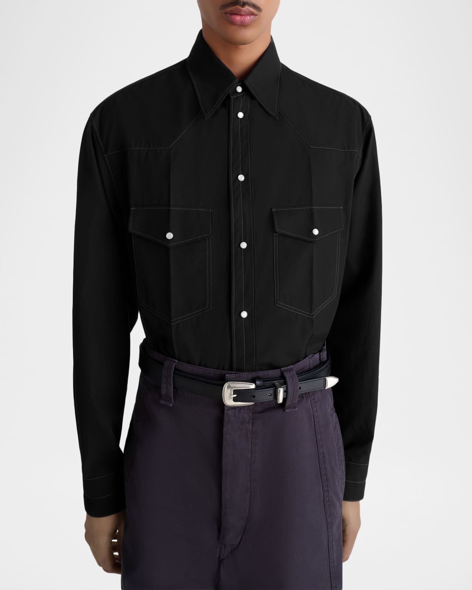LEMAIRE Men's Cotton Twill Snap-Front Western Shirt | Neiman Marcus