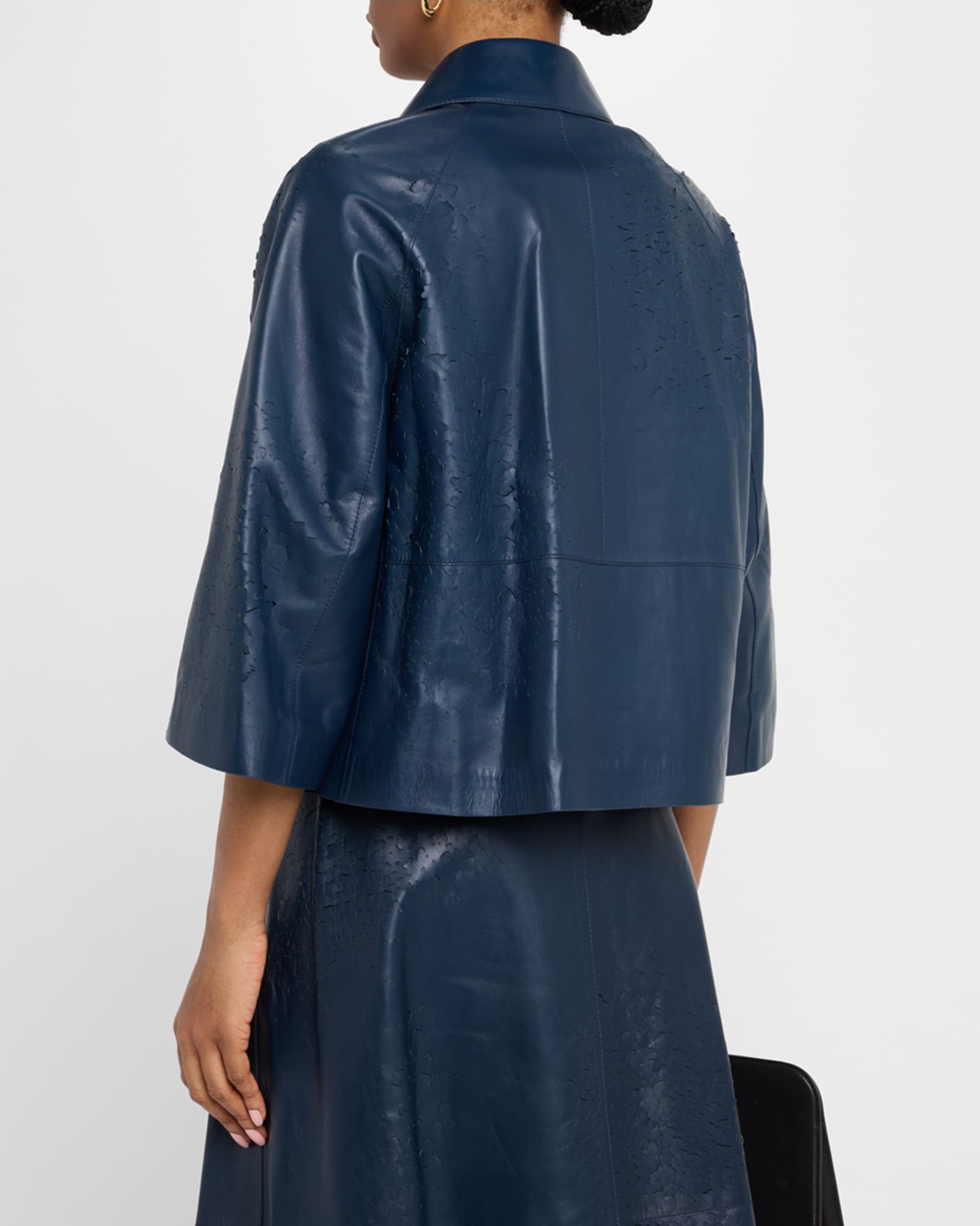 Lafayette 148 New York Cropped Laser-Cut Leather Jacket | Neiman Marcus