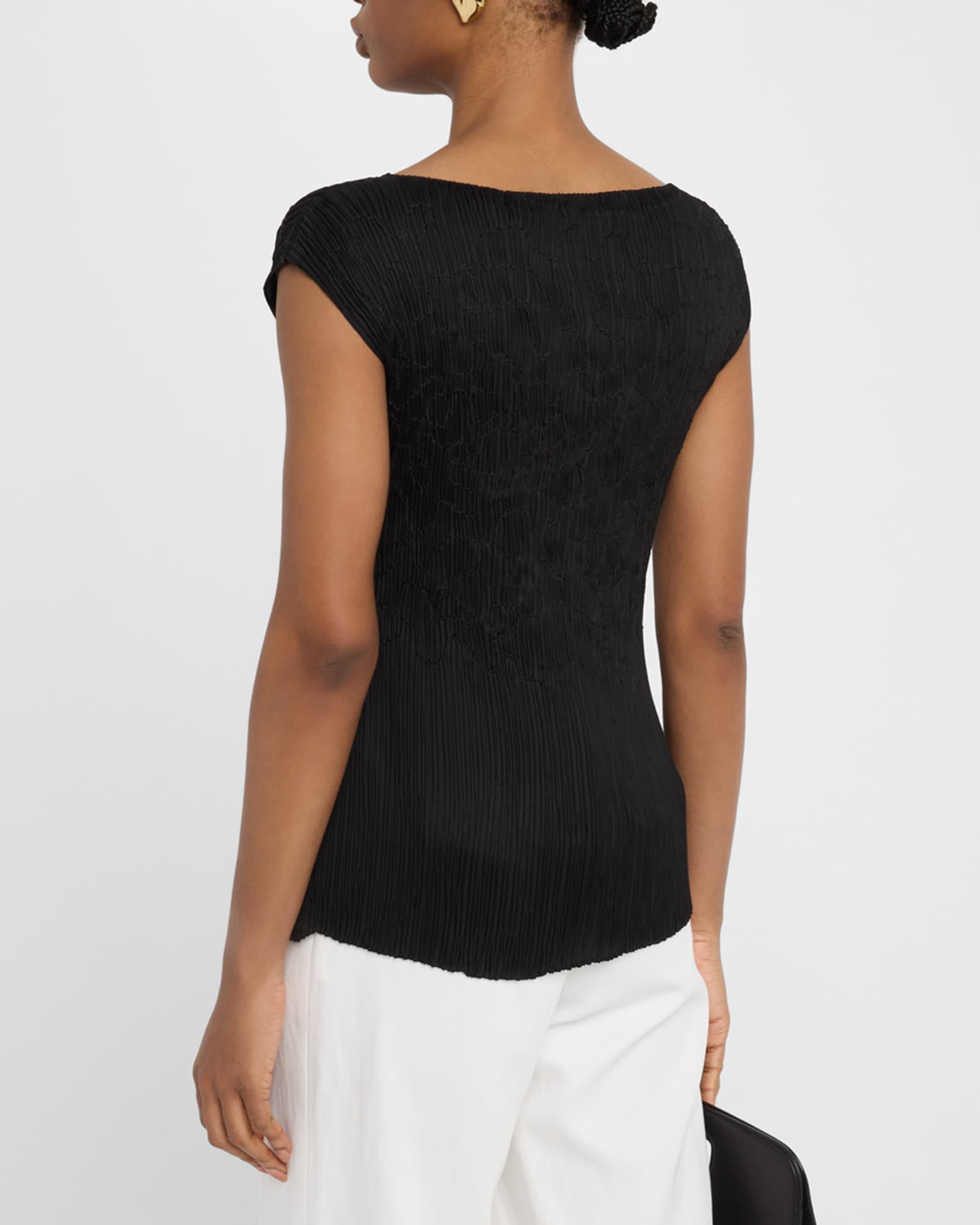 Lafayette 148 New York Cap-Sleeve Embroidered Plisse Blouse | Neiman Marcus