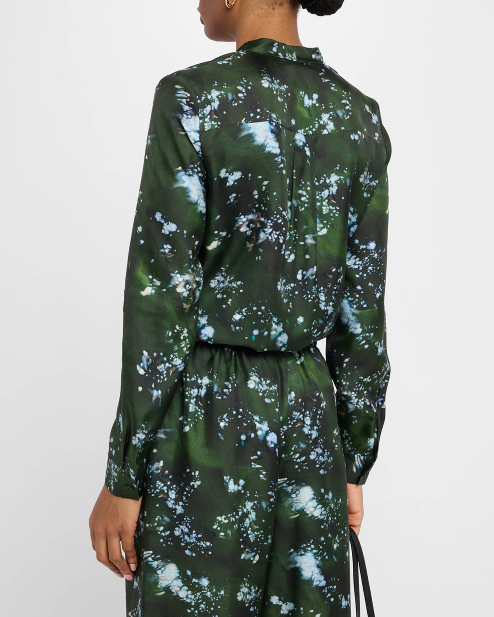 Lafayette 148 New York Abstract-Print Silk Blouse | Neiman Marcus