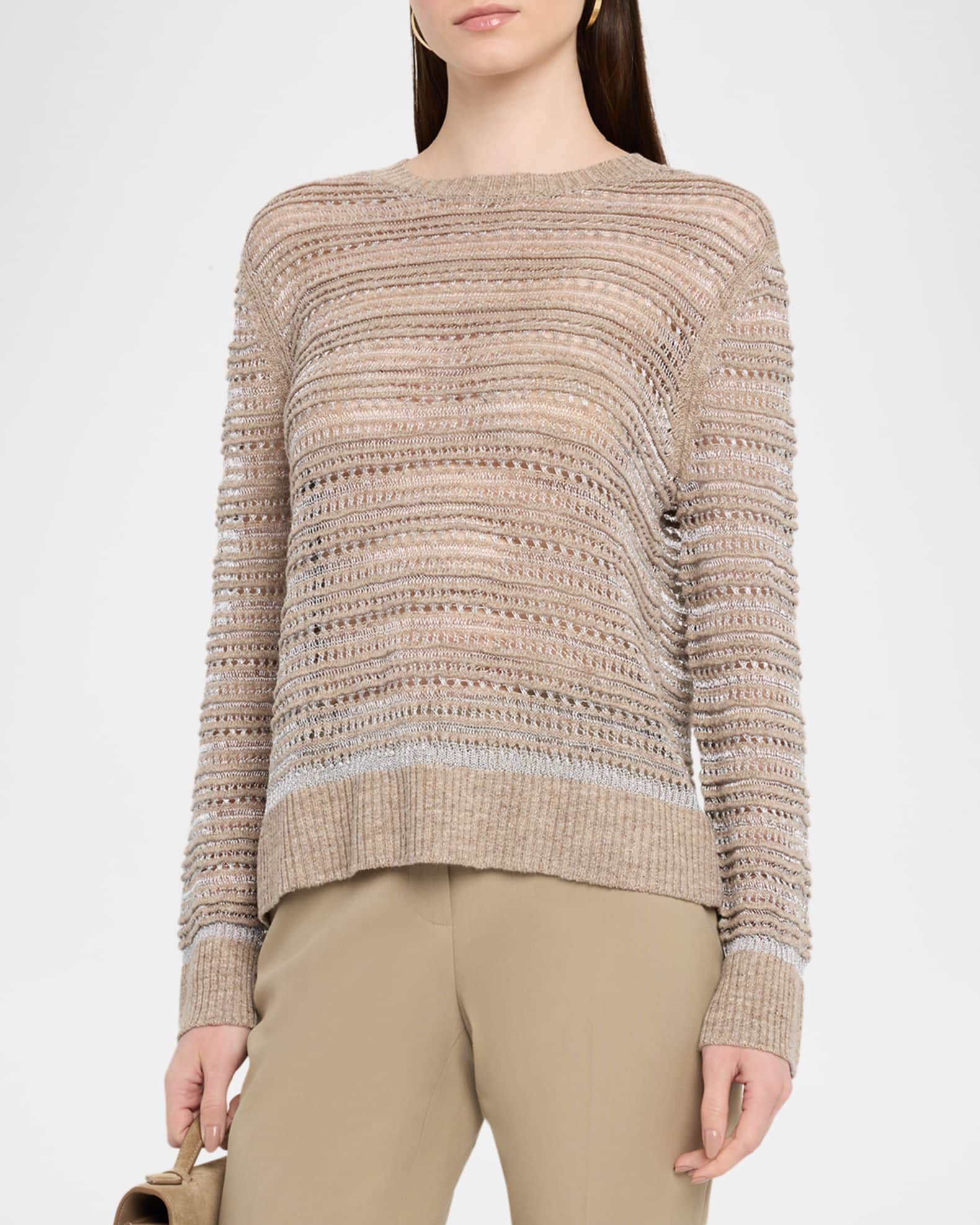 Lafayette 148 New York Crewneck Textured Lace & Ottoman Stitch Sweater ...