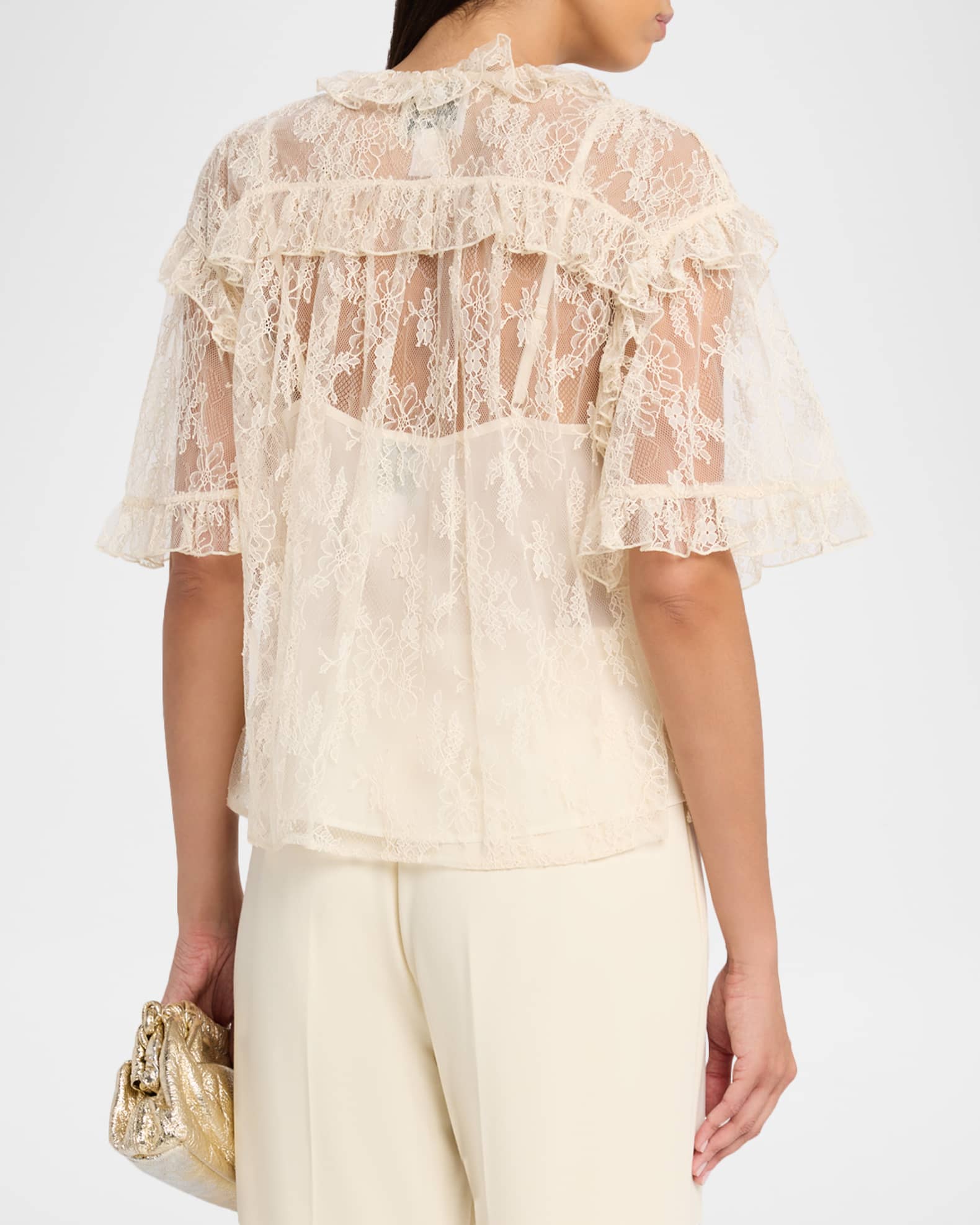 AKNVAS Kyra Button-Front Lace Top | Neiman Marcus