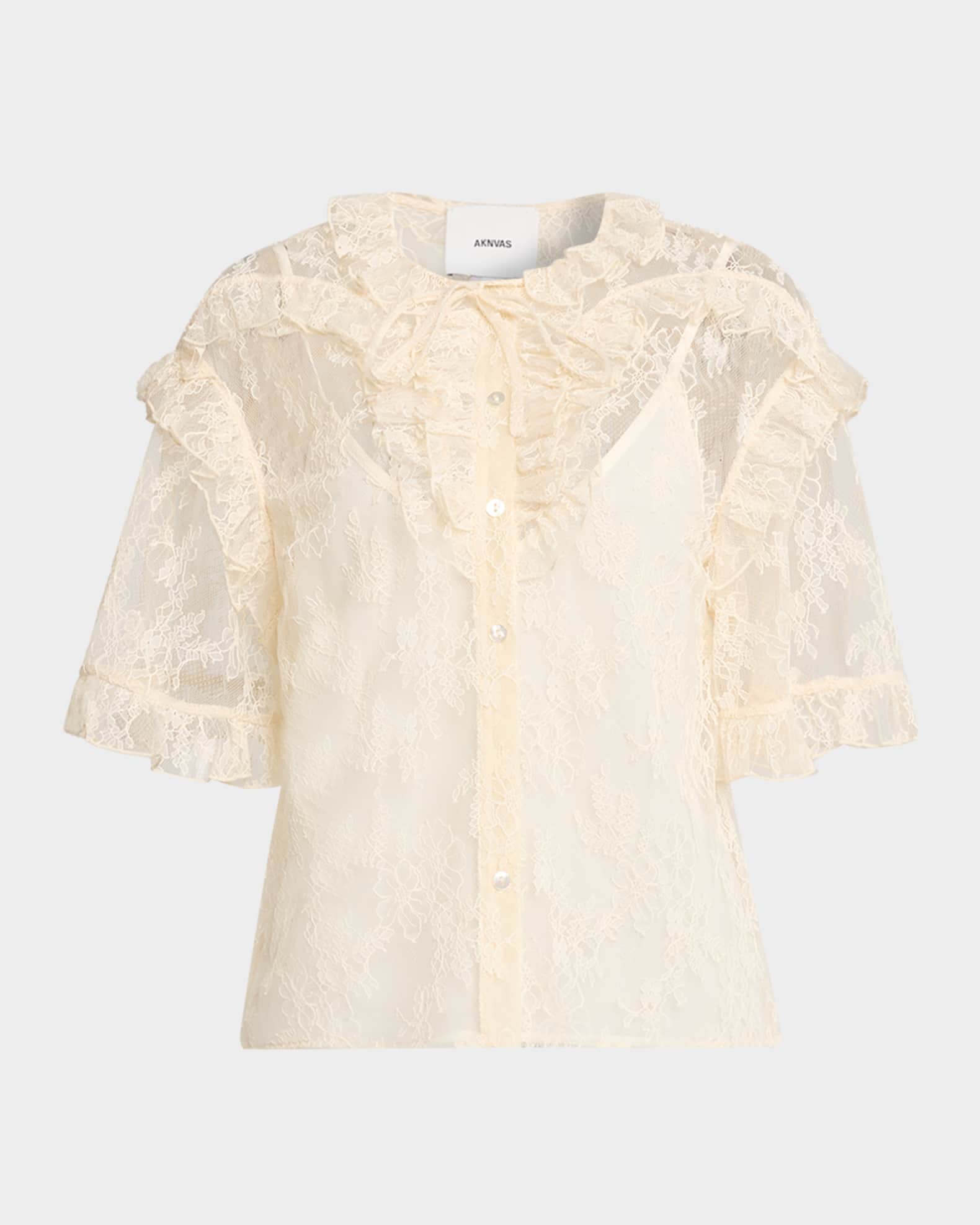 AKNVAS Kyra Button-Front Lace Top | Neiman Marcus