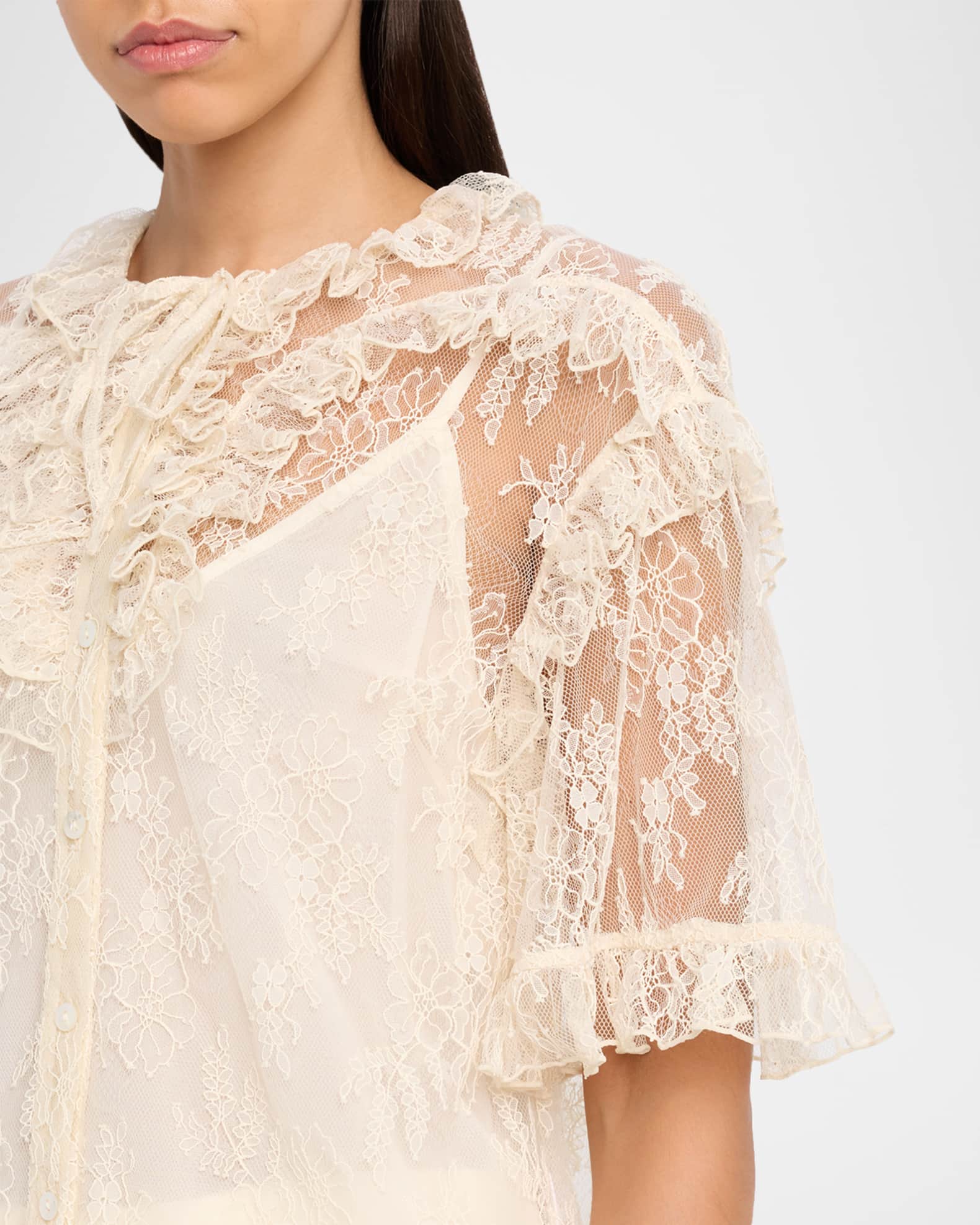 AKNVAS Kyra Button-Front Lace Top | Neiman Marcus