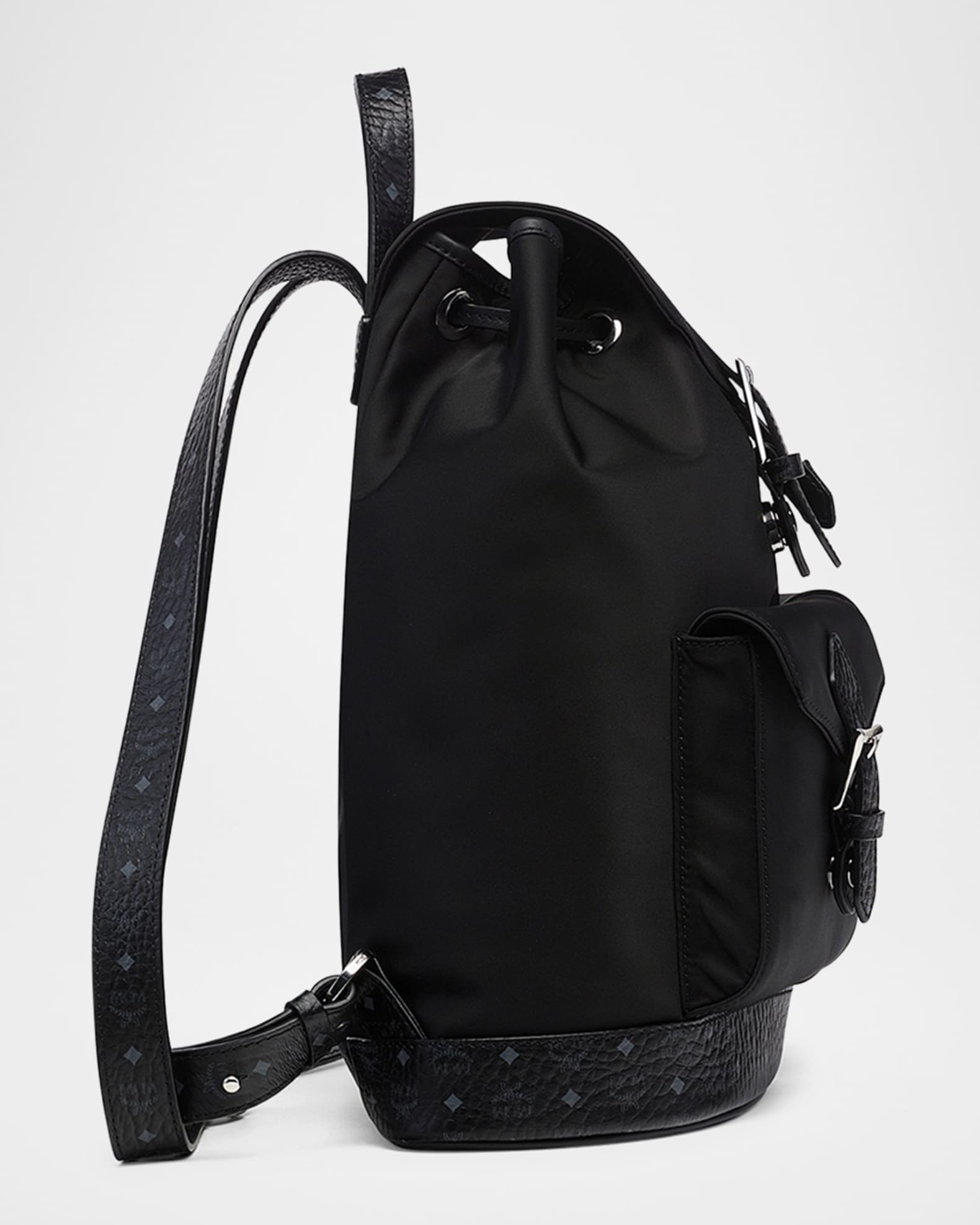 MCM Aren Leather-Trim Nylon Drawstring Backpack | Neiman Marcus