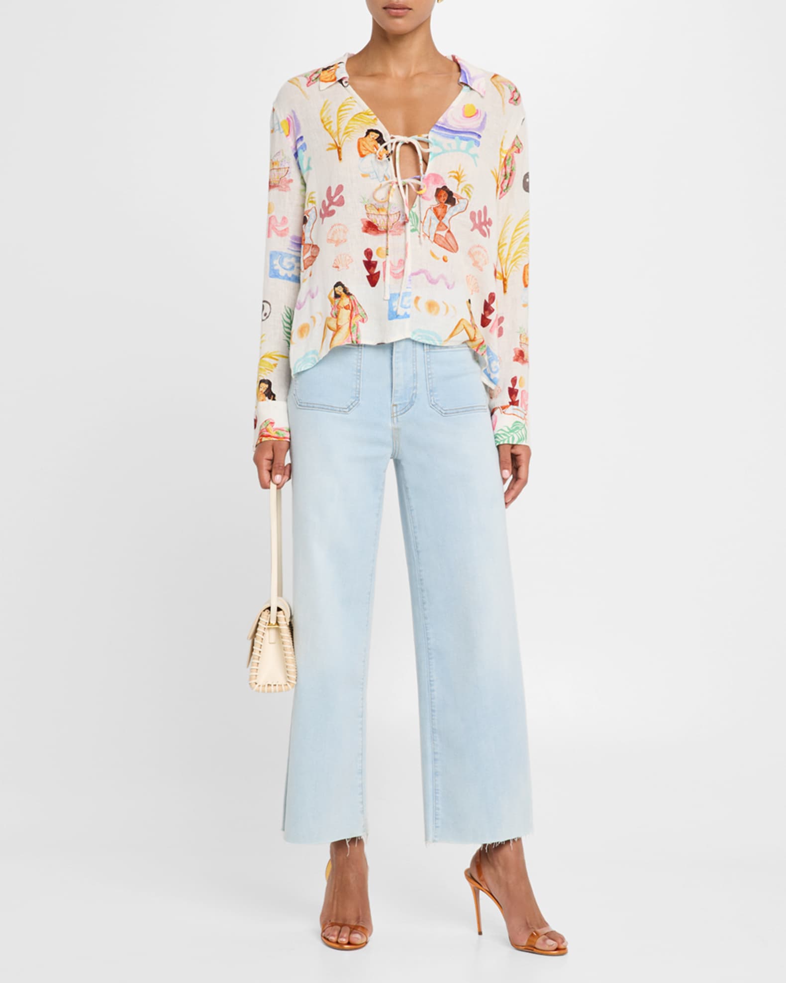 Rails Bathing Ladies Elm Tie-Front Linen Top | Neiman Marcus