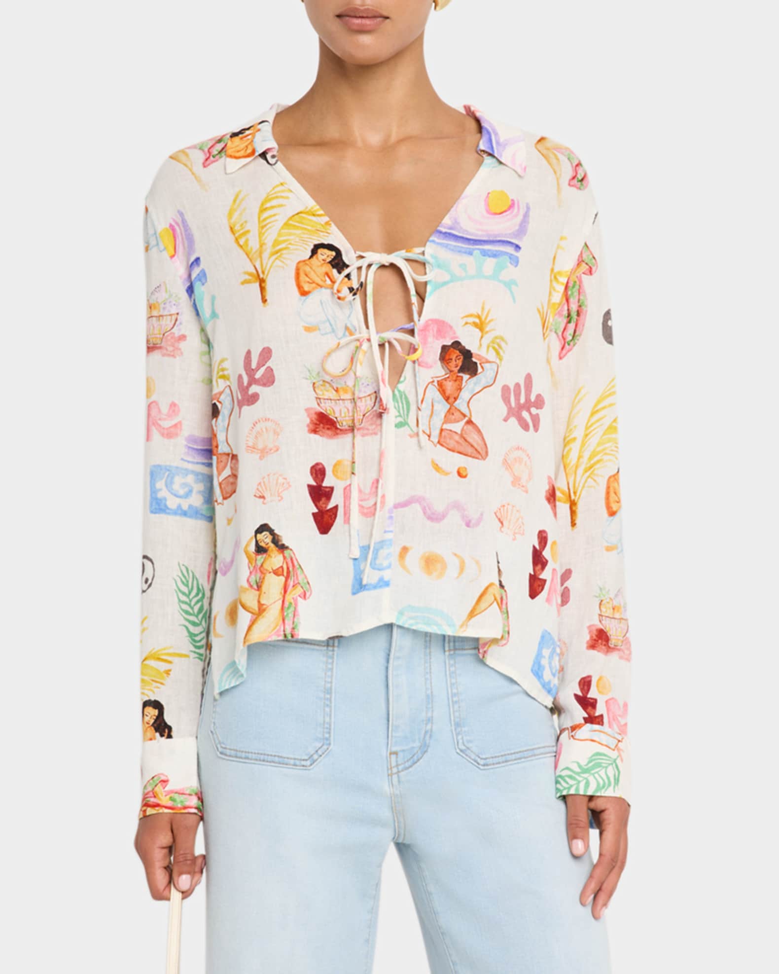 Rails Bathing Ladies Elm Tie-Front Linen Top | Neiman Marcus