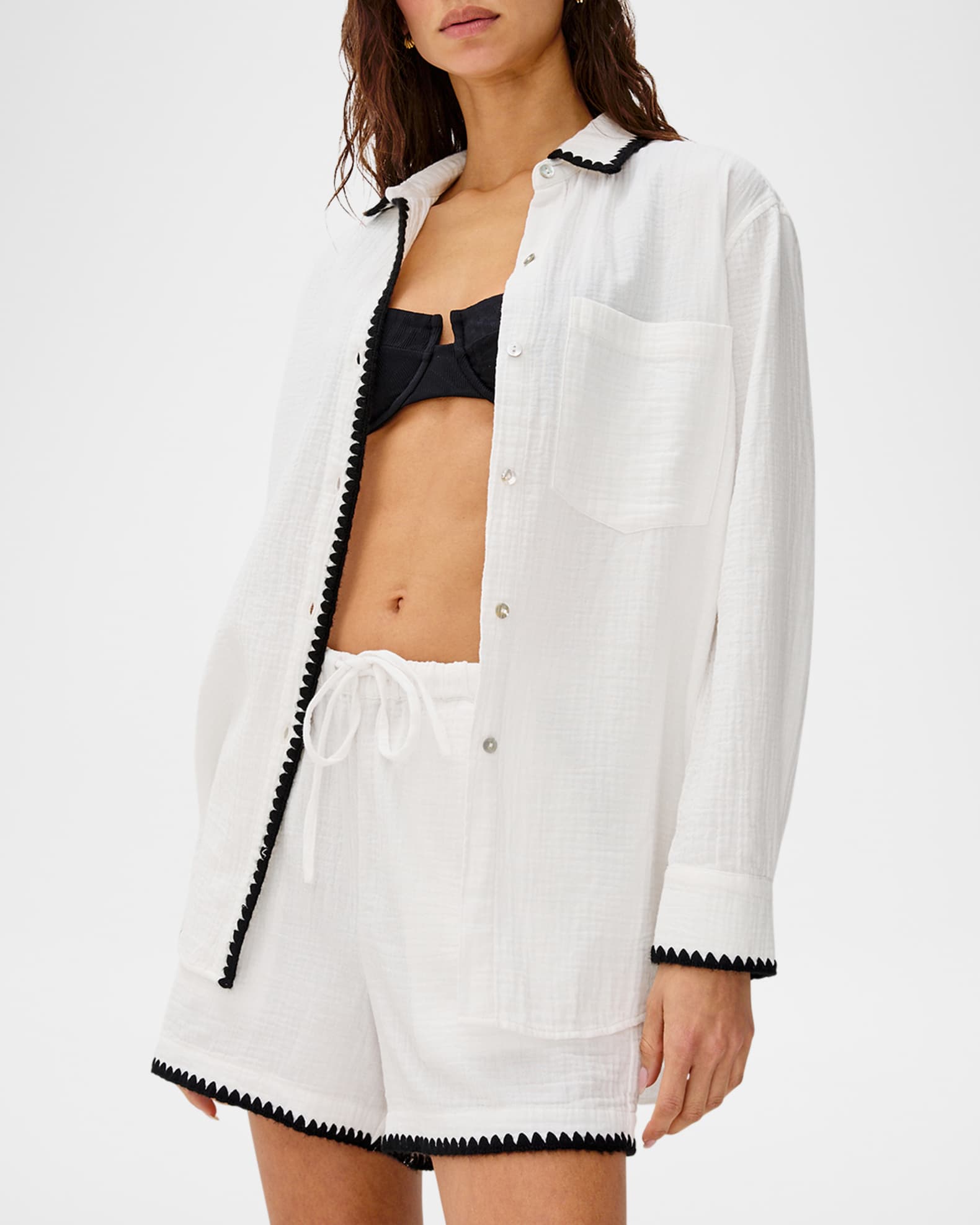 Rails Idania Embroidered Gauze Button-Front Shirt | Neiman Marcus