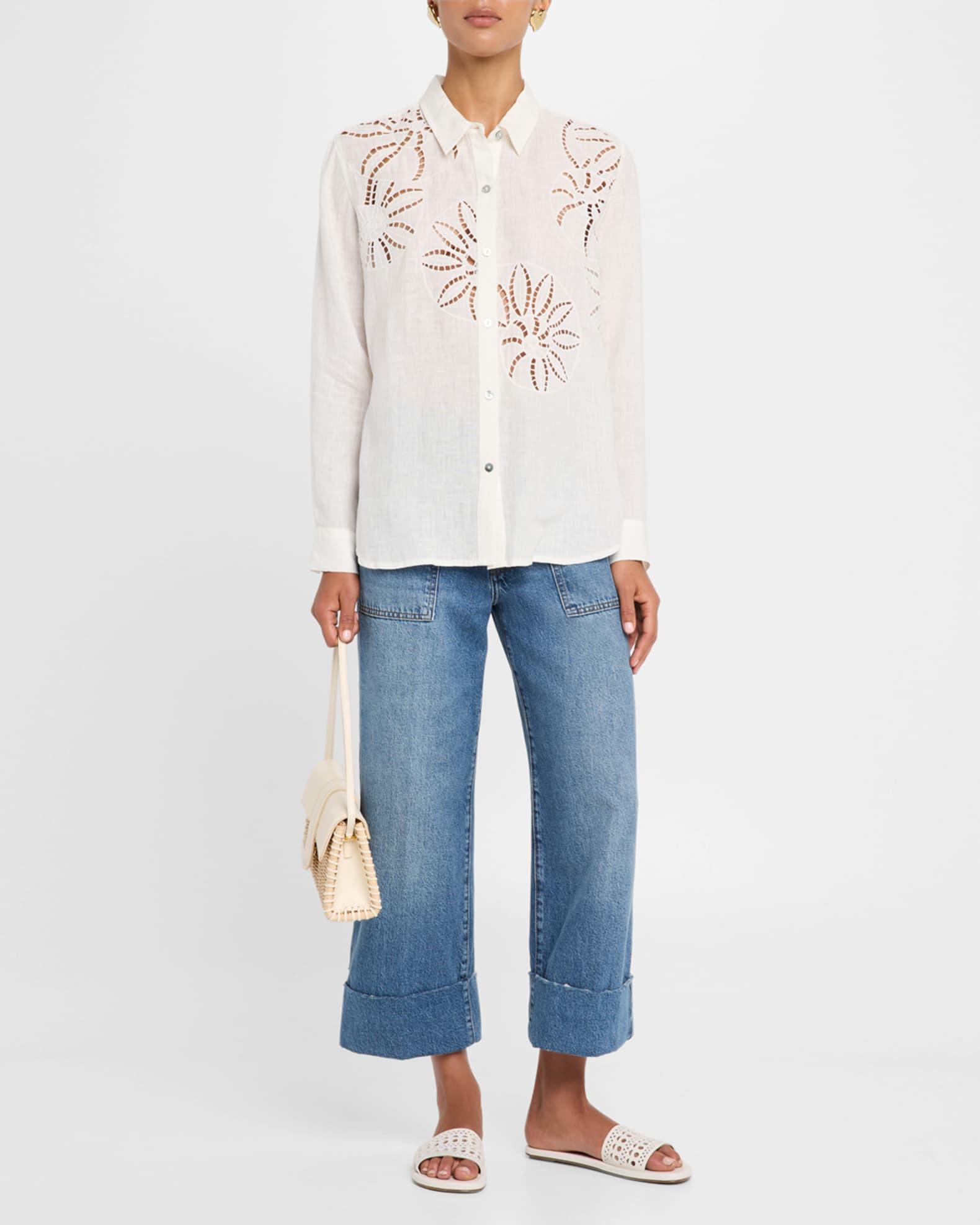 Rails Samar Floral Eyelet-Embroidered Linen Shirt | Neiman Marcus