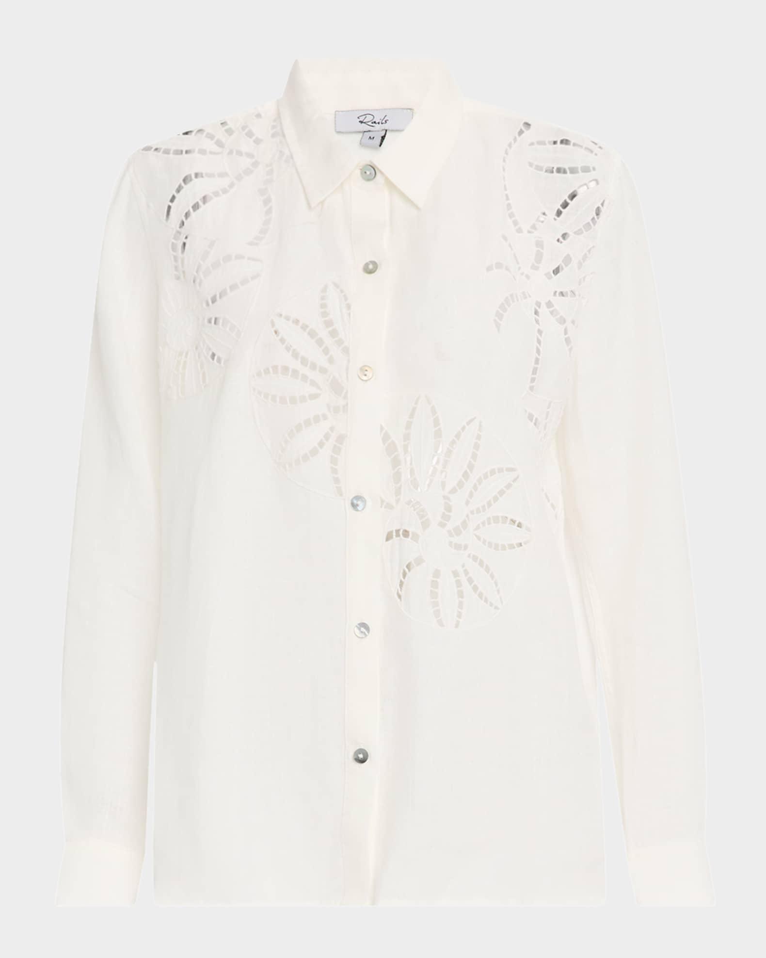 Rails Samar Floral Eyelet-Embroidered Linen Shirt | Neiman Marcus
