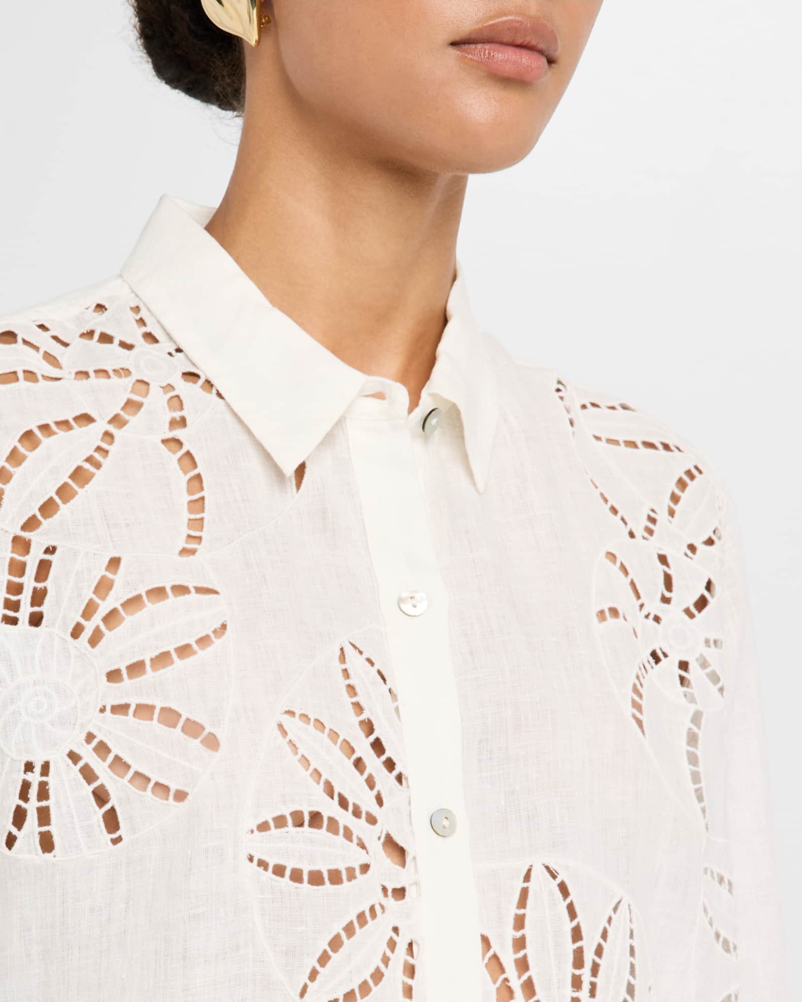 Rails Samar Floral Eyelet-Embroidered Linen Shirt | Neiman Marcus
