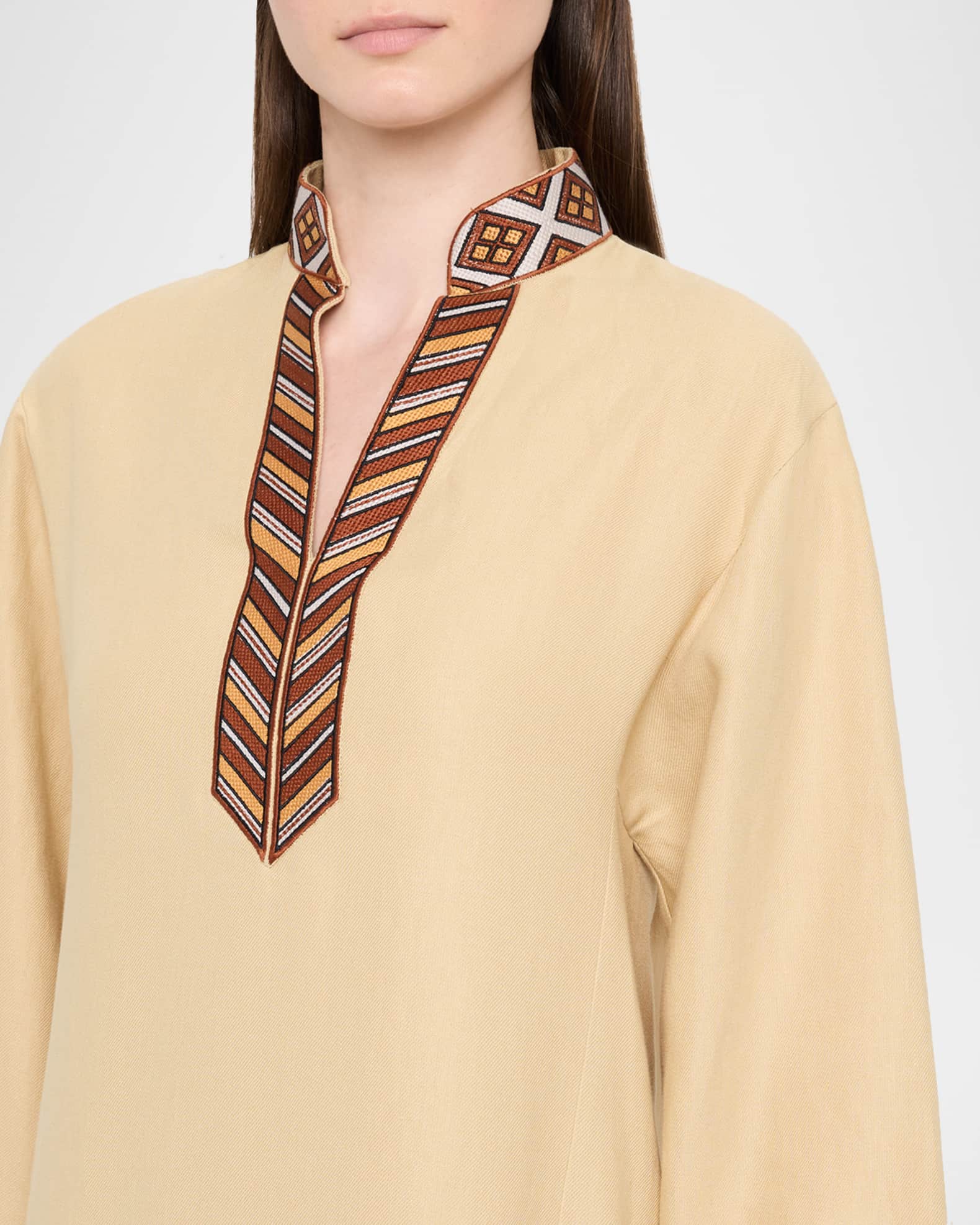 Loro Piana Tilde Stripe-Trim Long-Sleeve Maxi Dress | Neiman Marcus