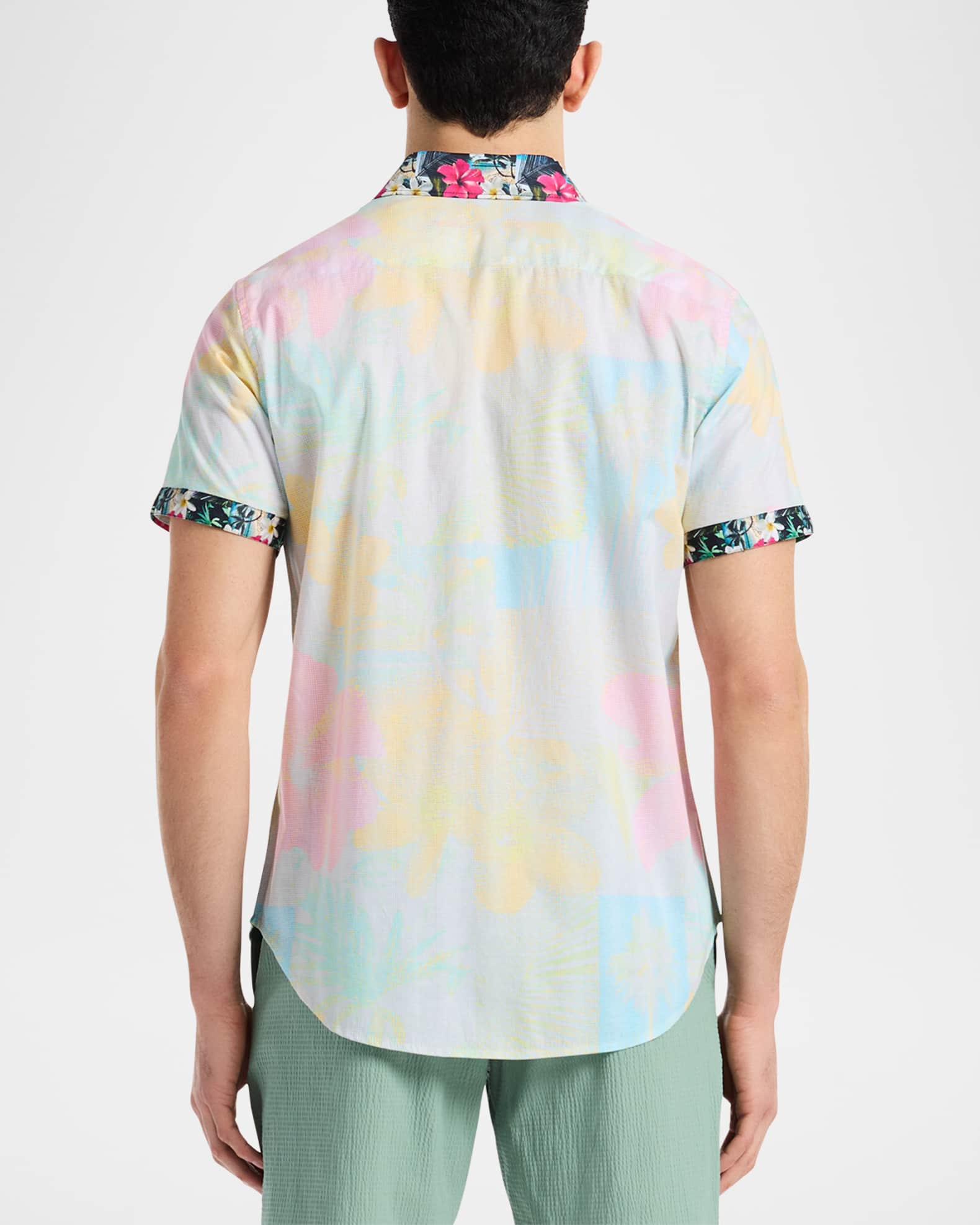 Robert Graham Men's Haze Contrast-Trim Short-Sleeve Shirt | Neiman Marcus