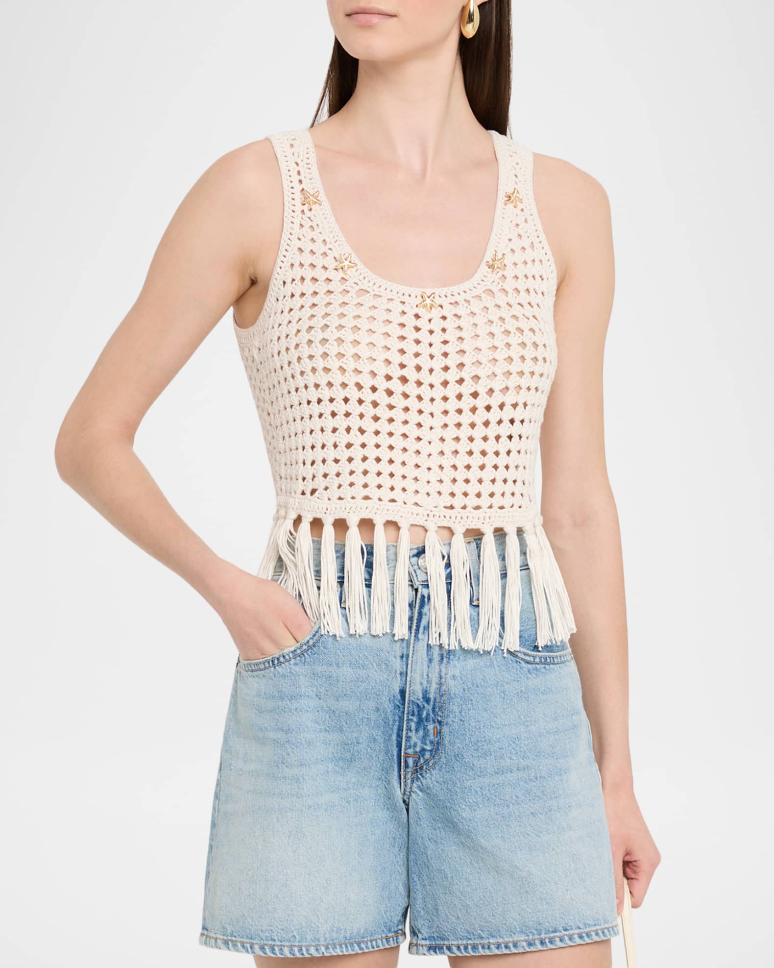 Generation Love Ginger Embellished Crochet Fringe Tank Top | Neiman Marcus