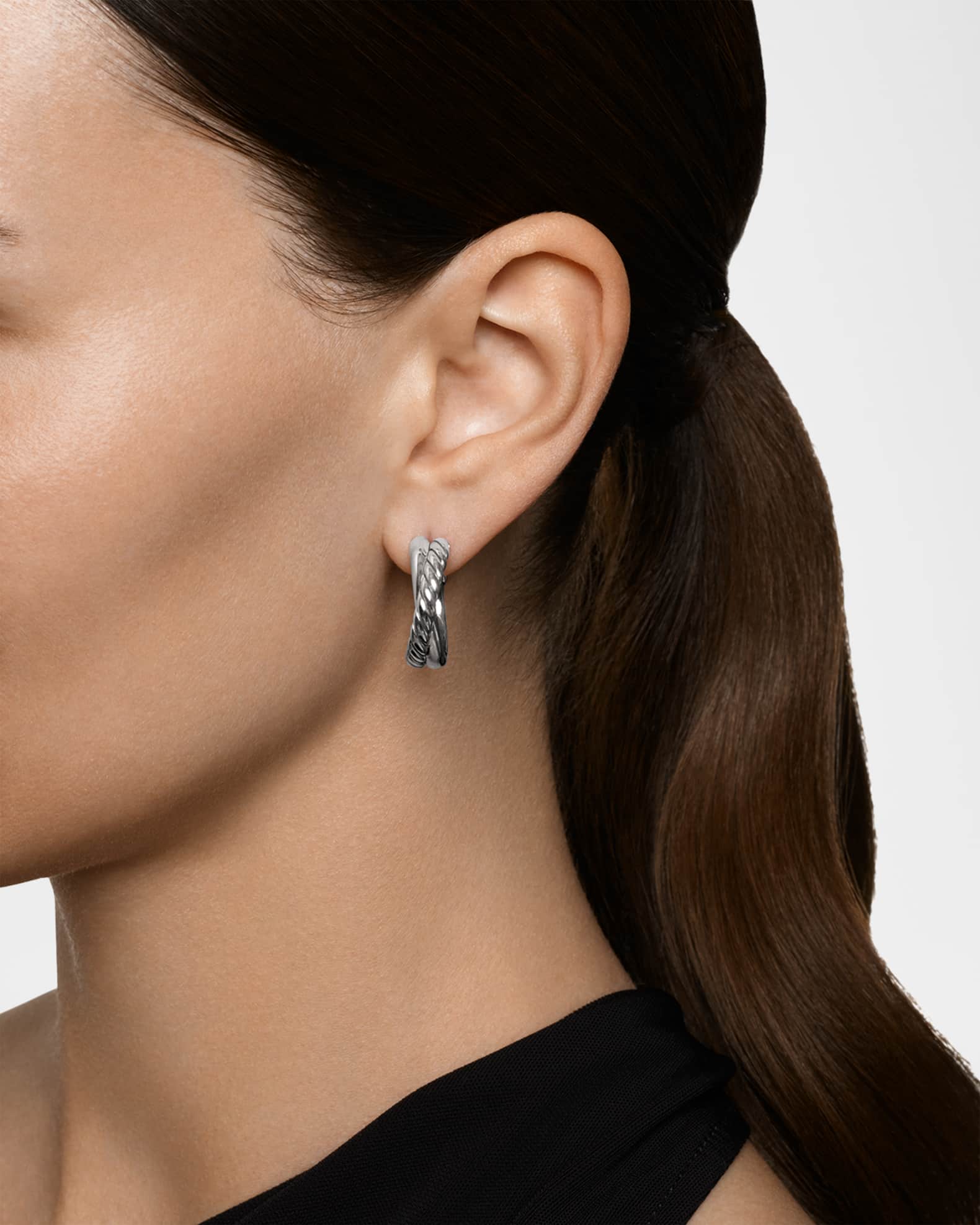 David Yurman Crossover 2 Row Hoop Earrings in Silver, 22mm | Neiman Marcus